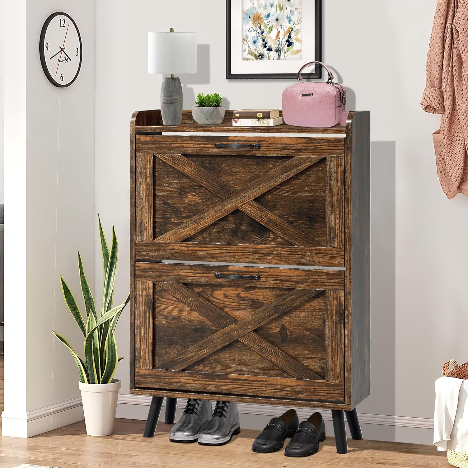 Shoe Storage Cabinet with 2 Flip Drawers Freestanding Shoe for Entryway ...