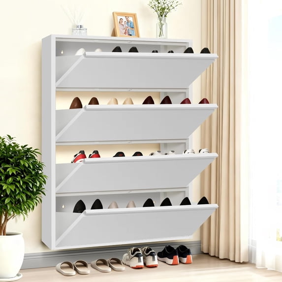 Shoe Storage Cabinet with 3 Flip Drawers Hidden Slim Narrow Shoe Rack ...