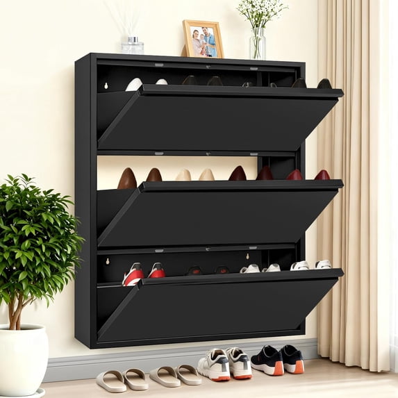Shoe Storage Cabinet with 3 Flip Drawers Hidden Slim Narrow Shoe Rack ...