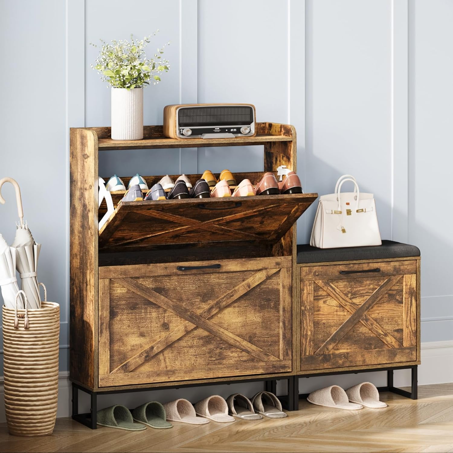 Shoe Storage Cabinet with 3 Flip Drawers for 20 Pairs, Entryway Shoes ...