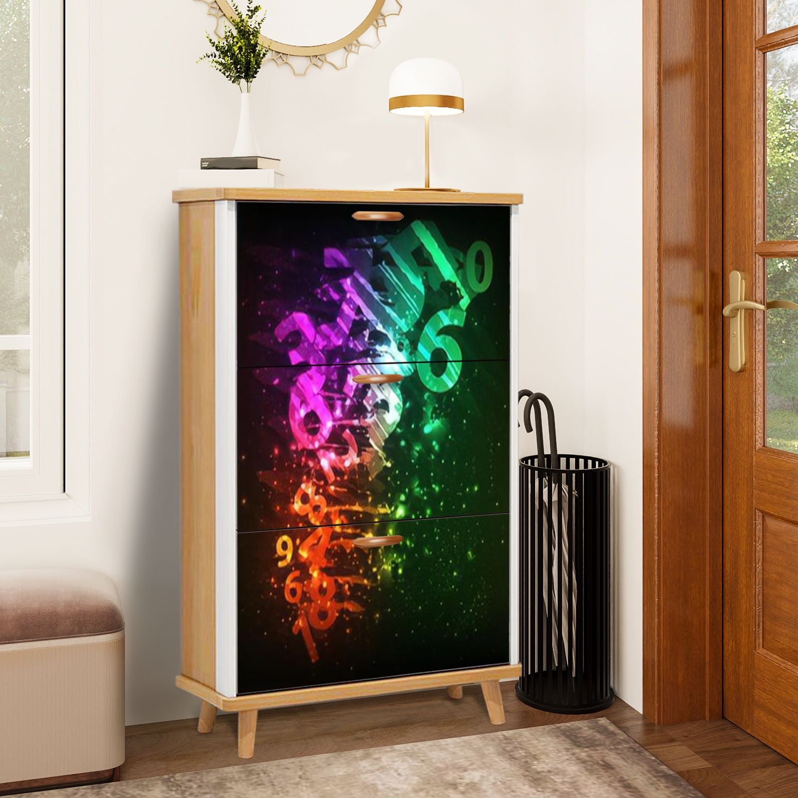 Shoe Storage Cabinet with 3 Flip Drawers for Abstract Colorful Shoe ...