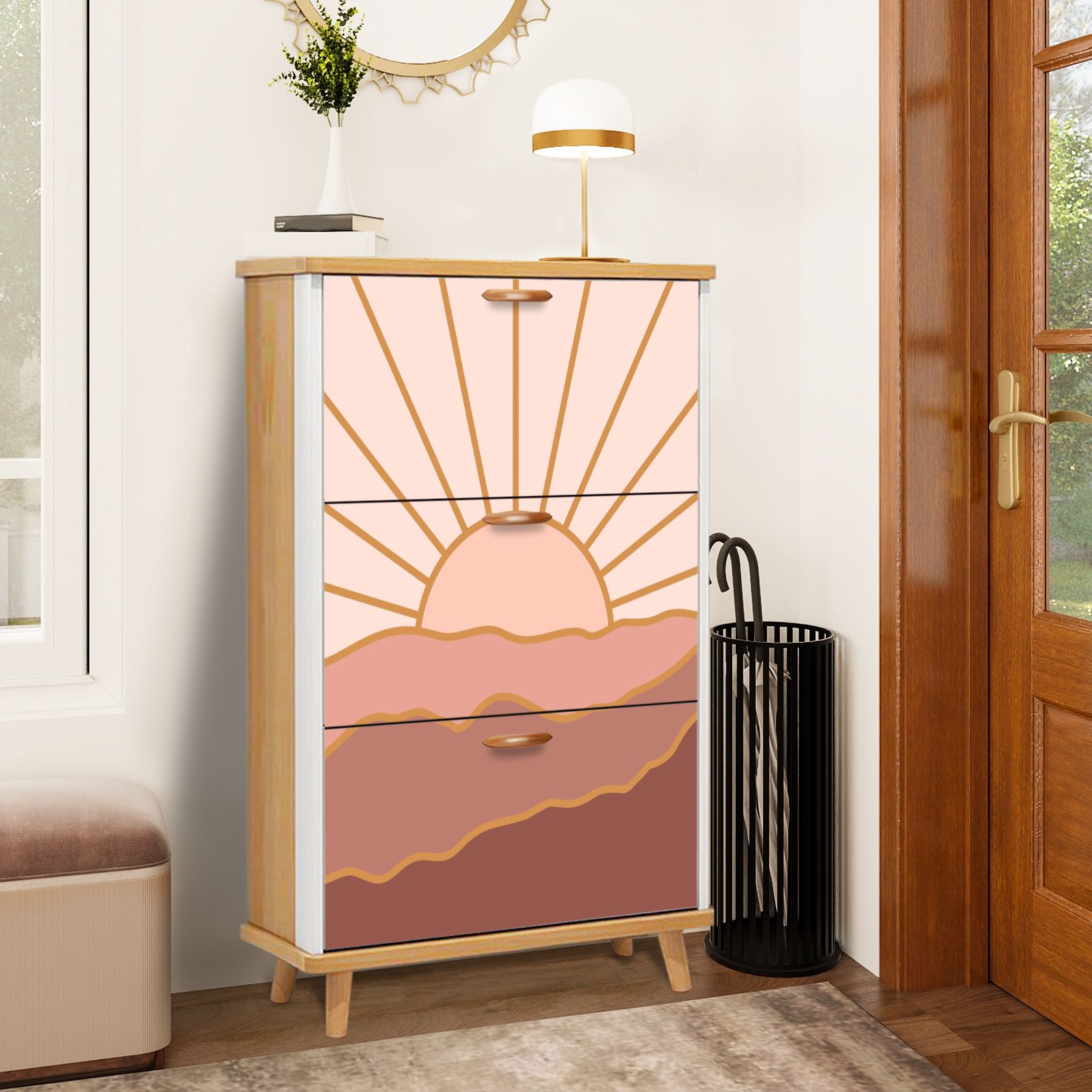 Shoe Storage Cabinet with 3 Flip Drawers for Abstract Landscape ...