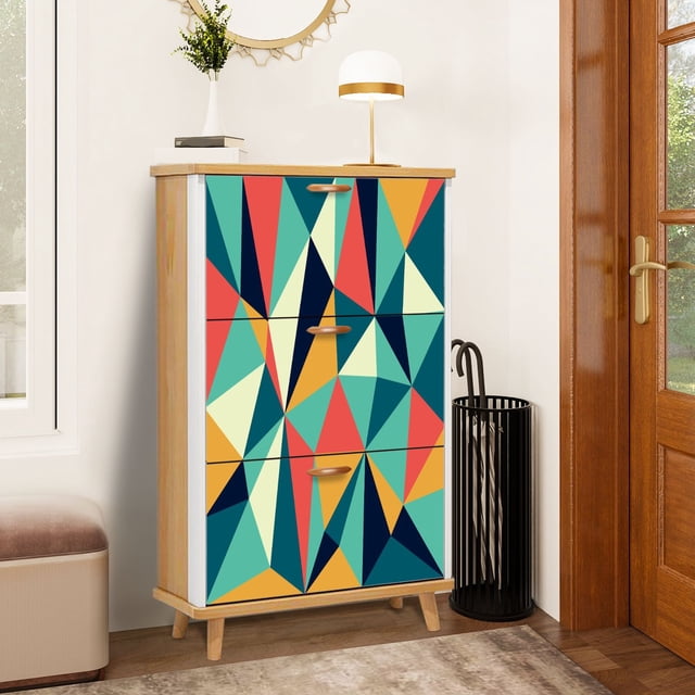 Shoe Storage Cabinet with 3 Flip Drawers for Abstract geometric mid ...