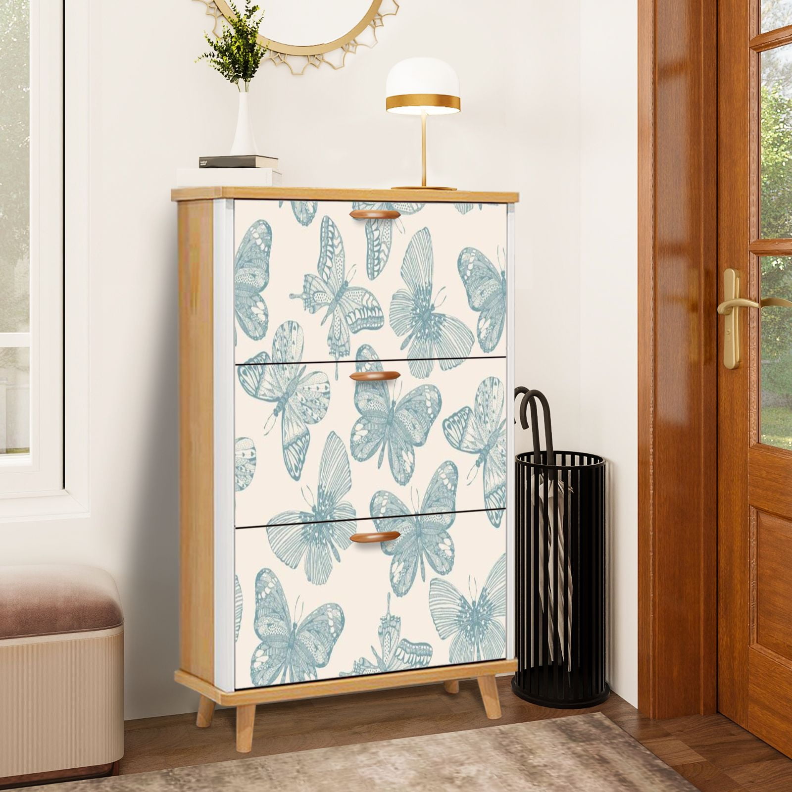 Shoe Storage Cabinet with 3 Flip Drawers for Butterflies seamless ...
