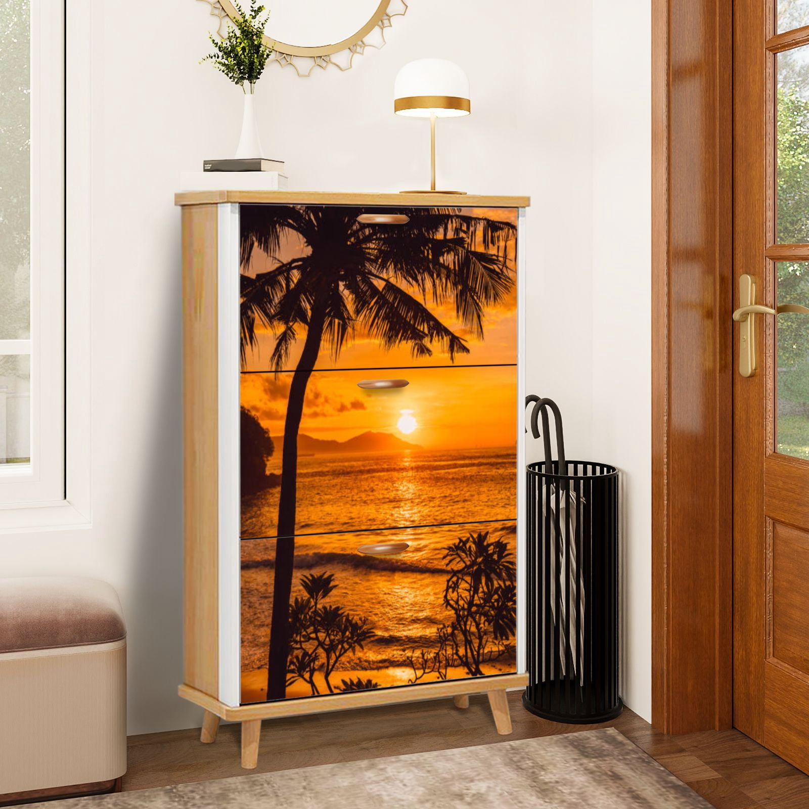 Shoe Storage Cabinet with 3 Flip Drawers for Coconut palms sunrise ...
