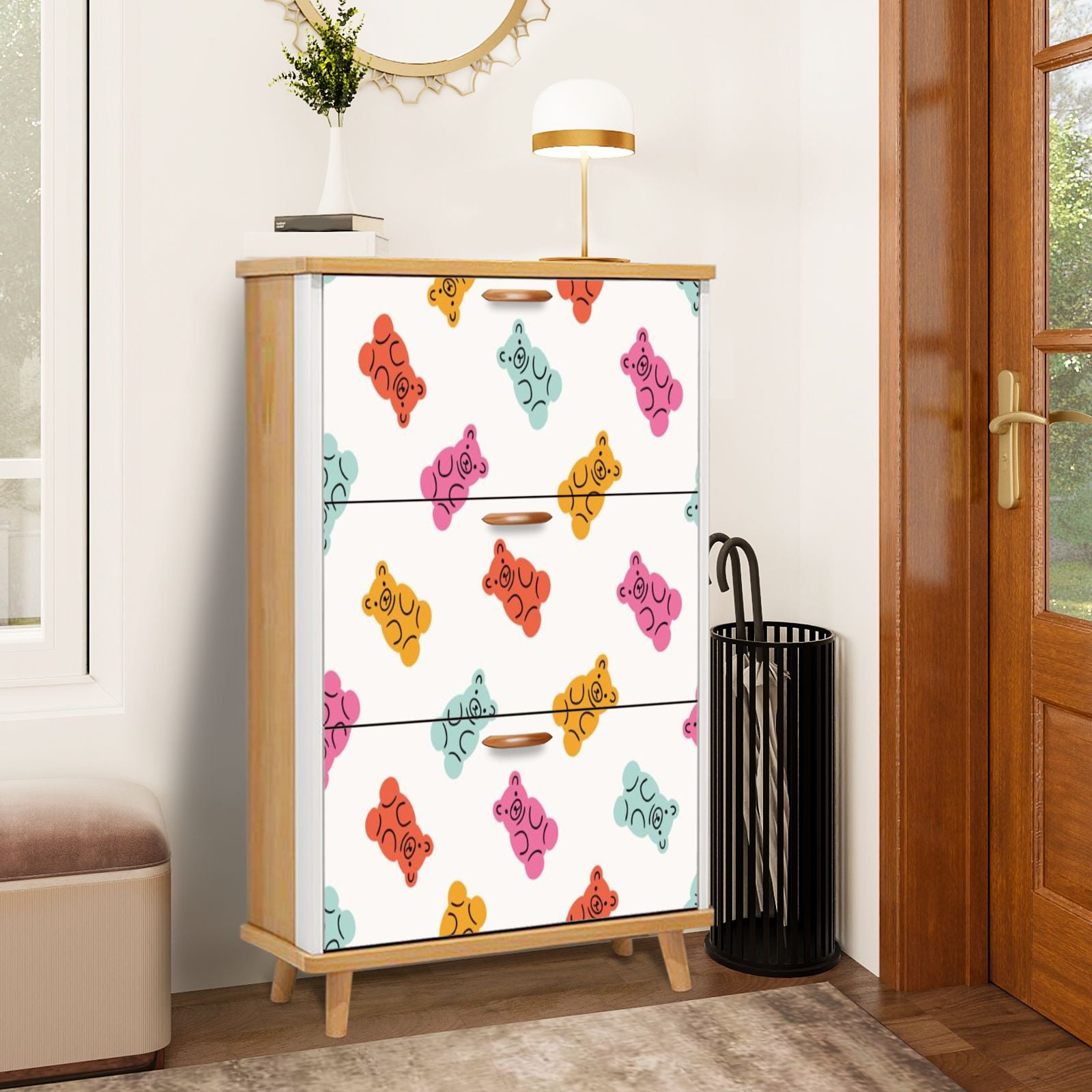 Shoe Storage Cabinet with 3 Flip Drawers for Colorful Gummy Jelly Bears ...