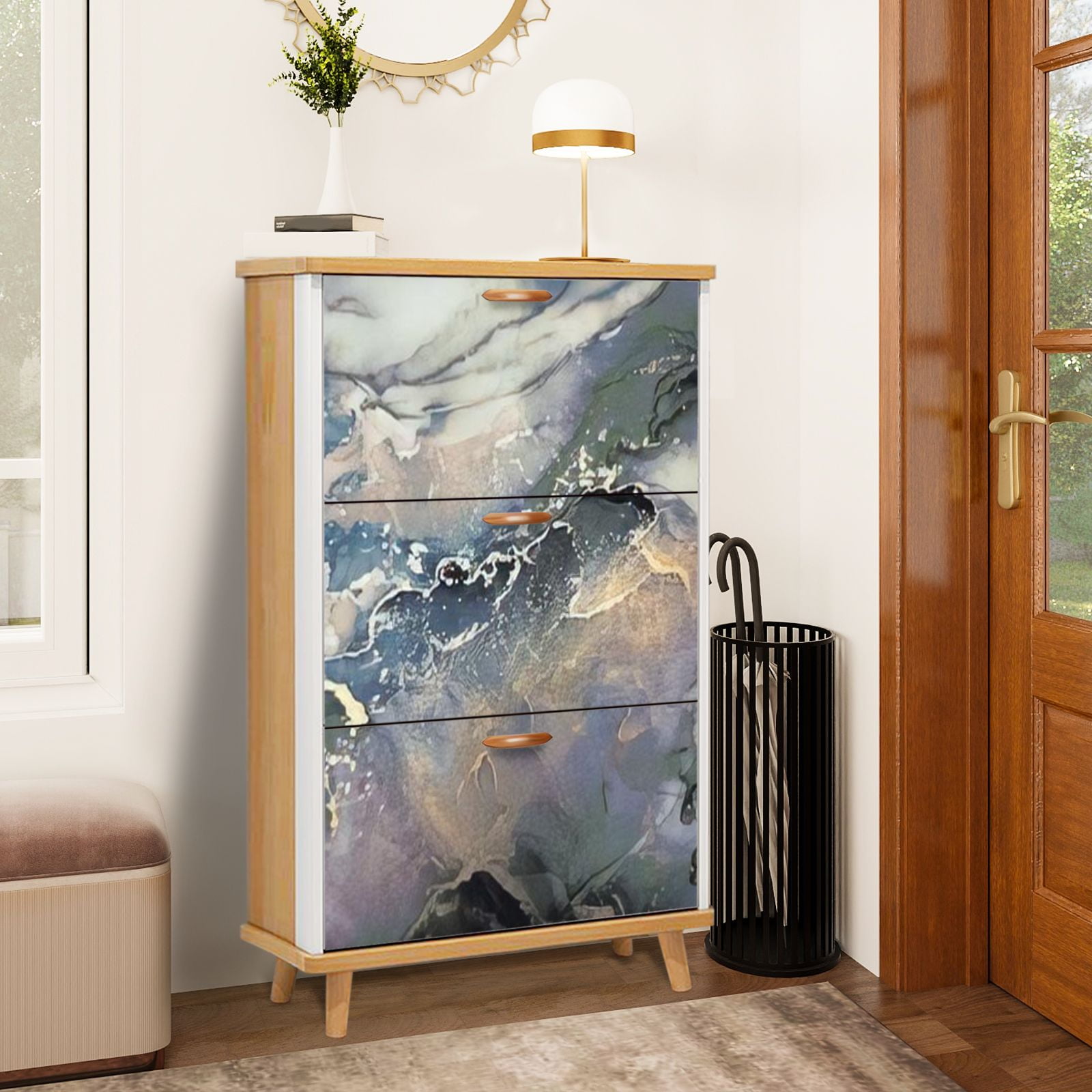 Shoe Storage Cabinet with 3 Flip Drawers for Colorful Texture Color ...