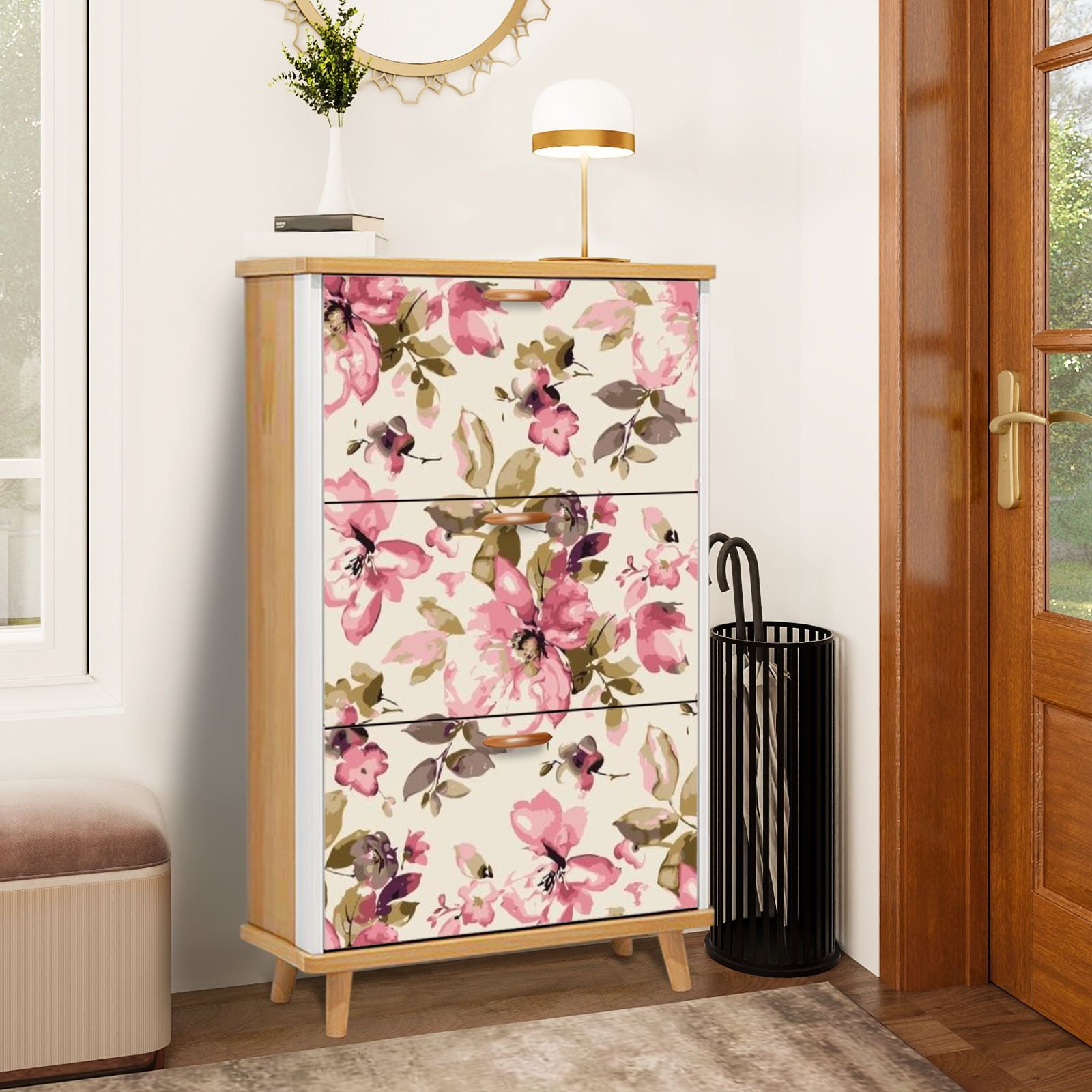 Shoe Storage Cabinet with 3 Flip Drawers for Colorful motif elements ...