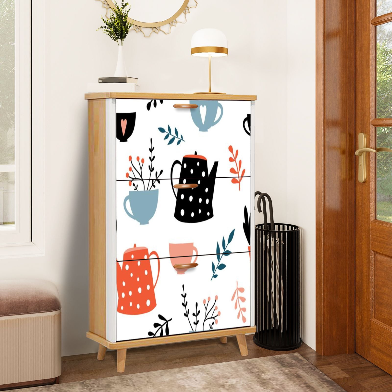Shoe Storage Cabinet with 3 Flip Drawers for Cute kettle cup seamless ...