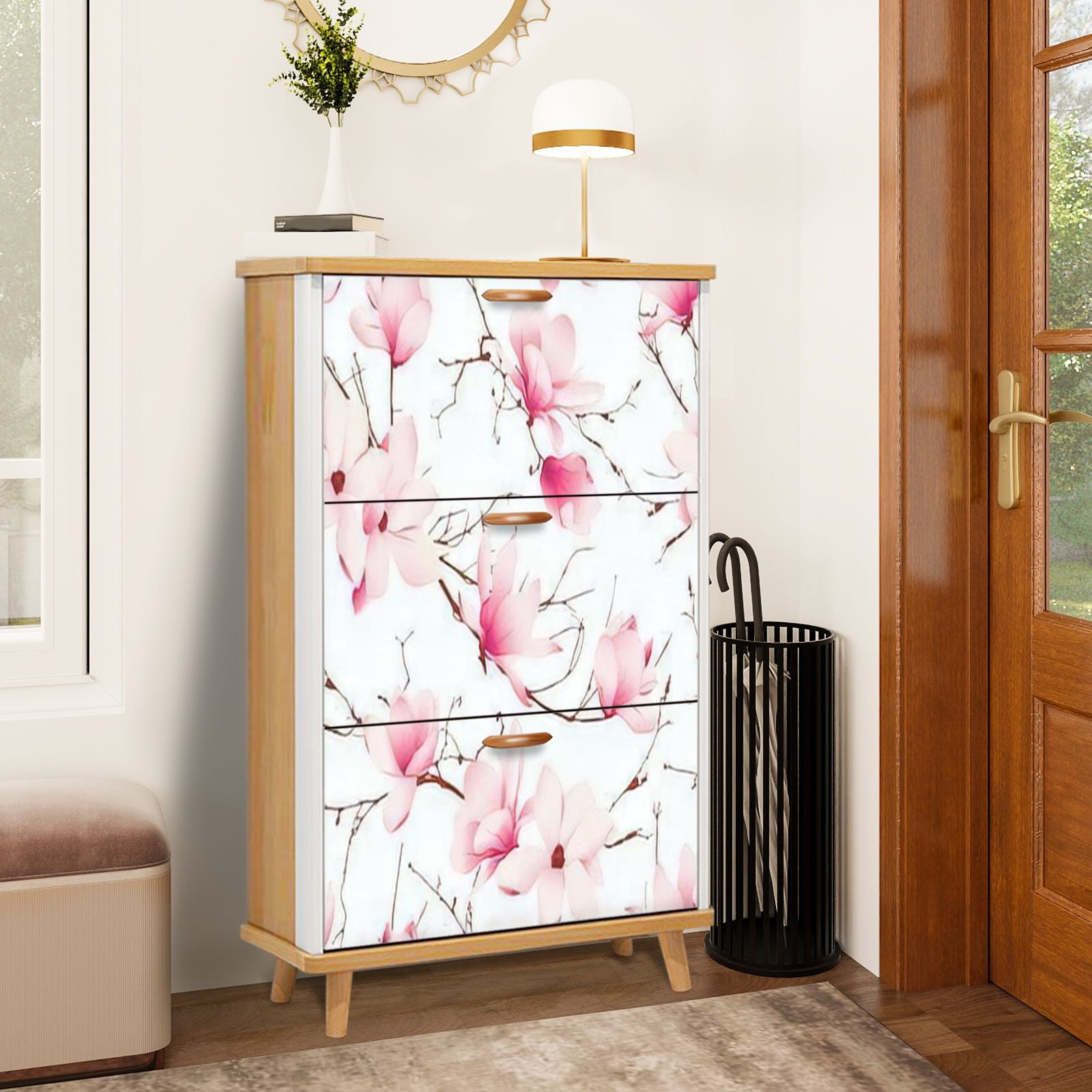 Shoe Storage Cabinet with 3 Flip Drawers for Delicate magnolia flowers ...