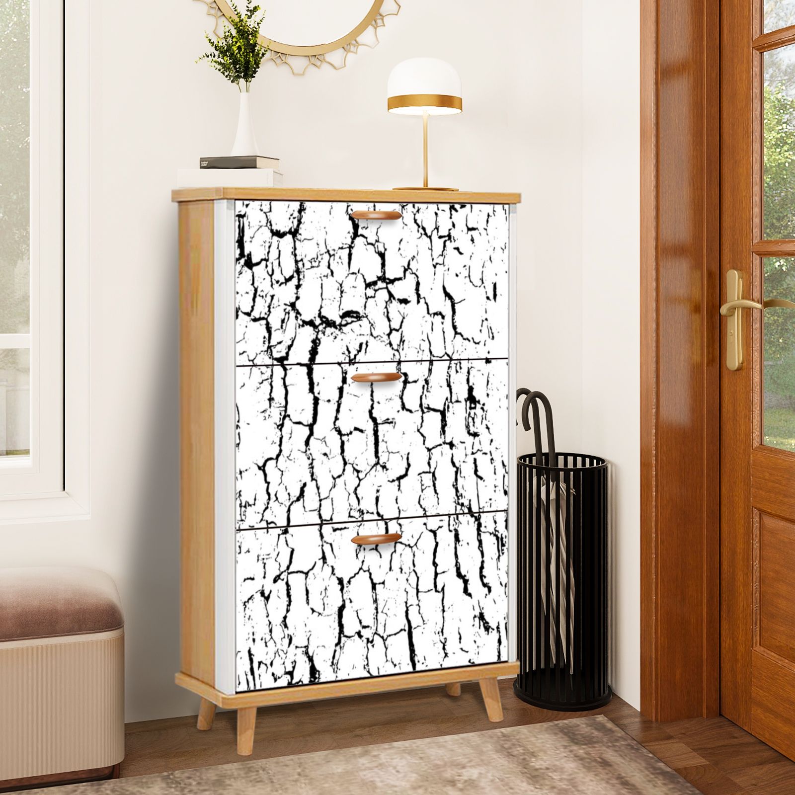 Shoe Storage Cabinet with 3 Flip Drawers for Distressed halftone grunge ...