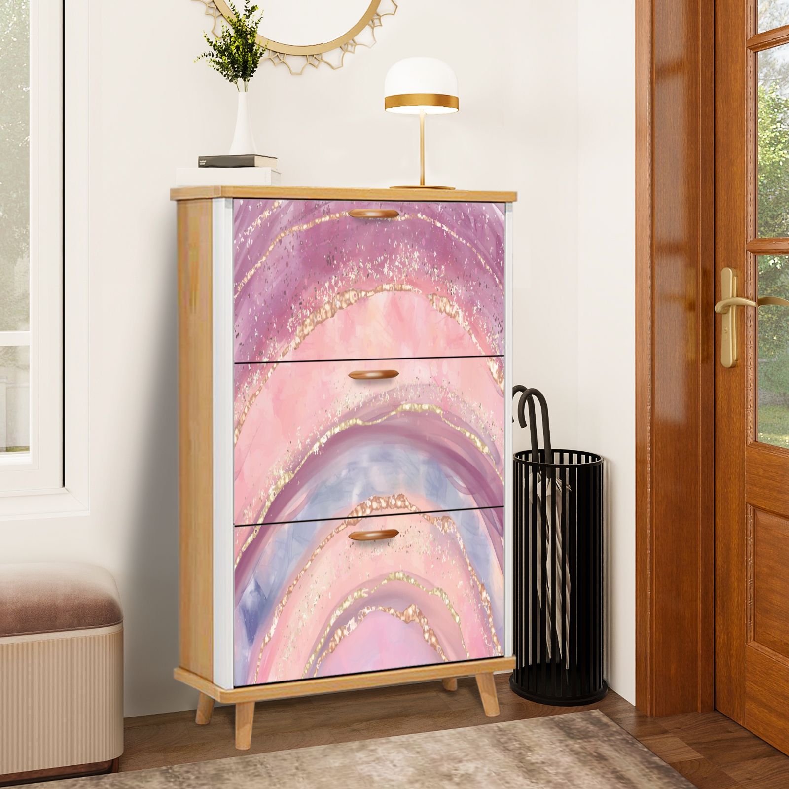 Shoe Storage Cabinet with 3 Flip Drawers for Entryway Abstract liquid ...