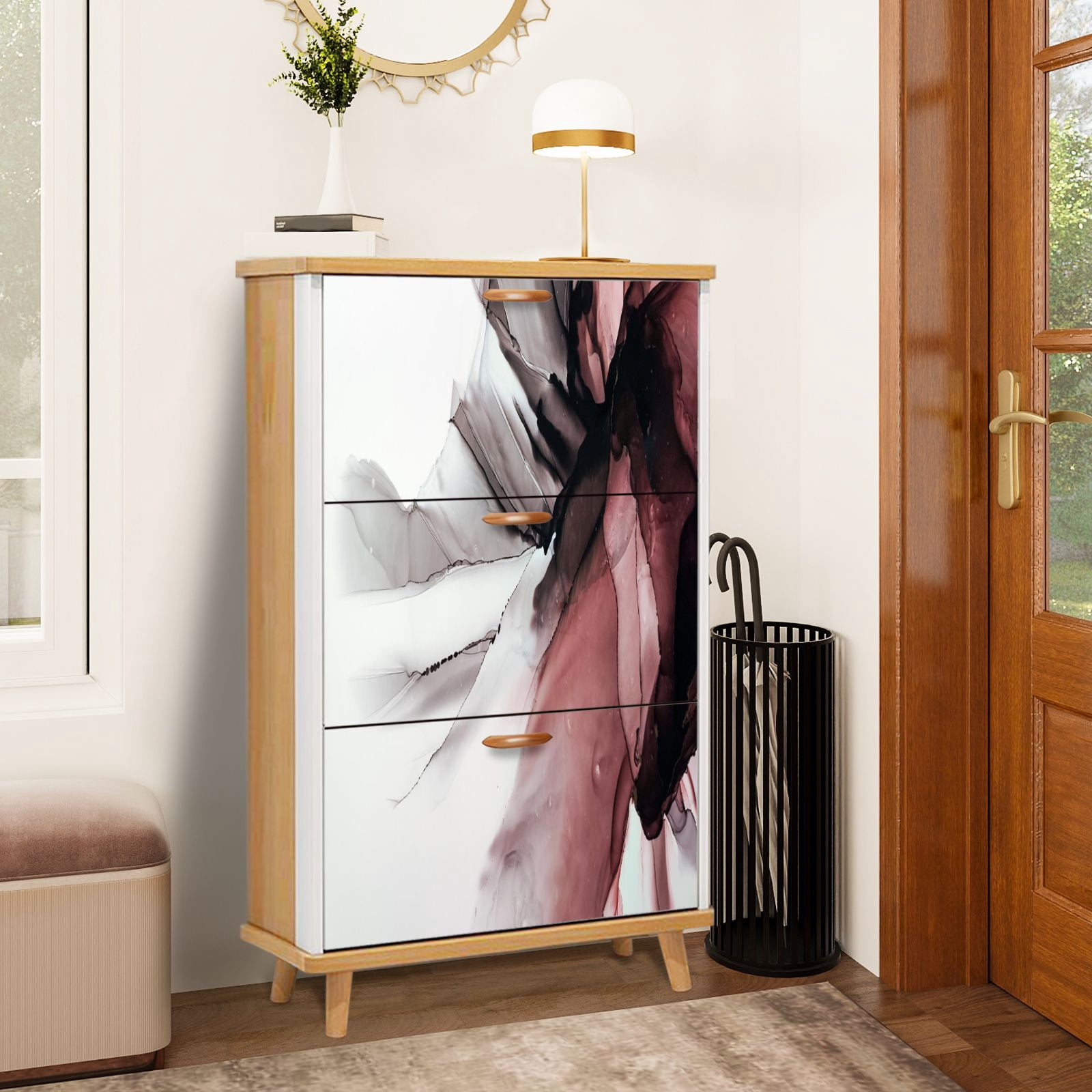 Shoe Storage Cabinet with 3 Flip Drawers for Entryway Alcohol ink White ...