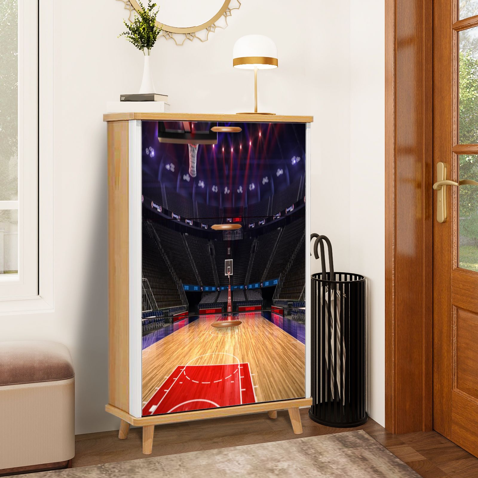Shoe Storage Cabinet with 3 Flip Drawers for Entryway Basketball court ...