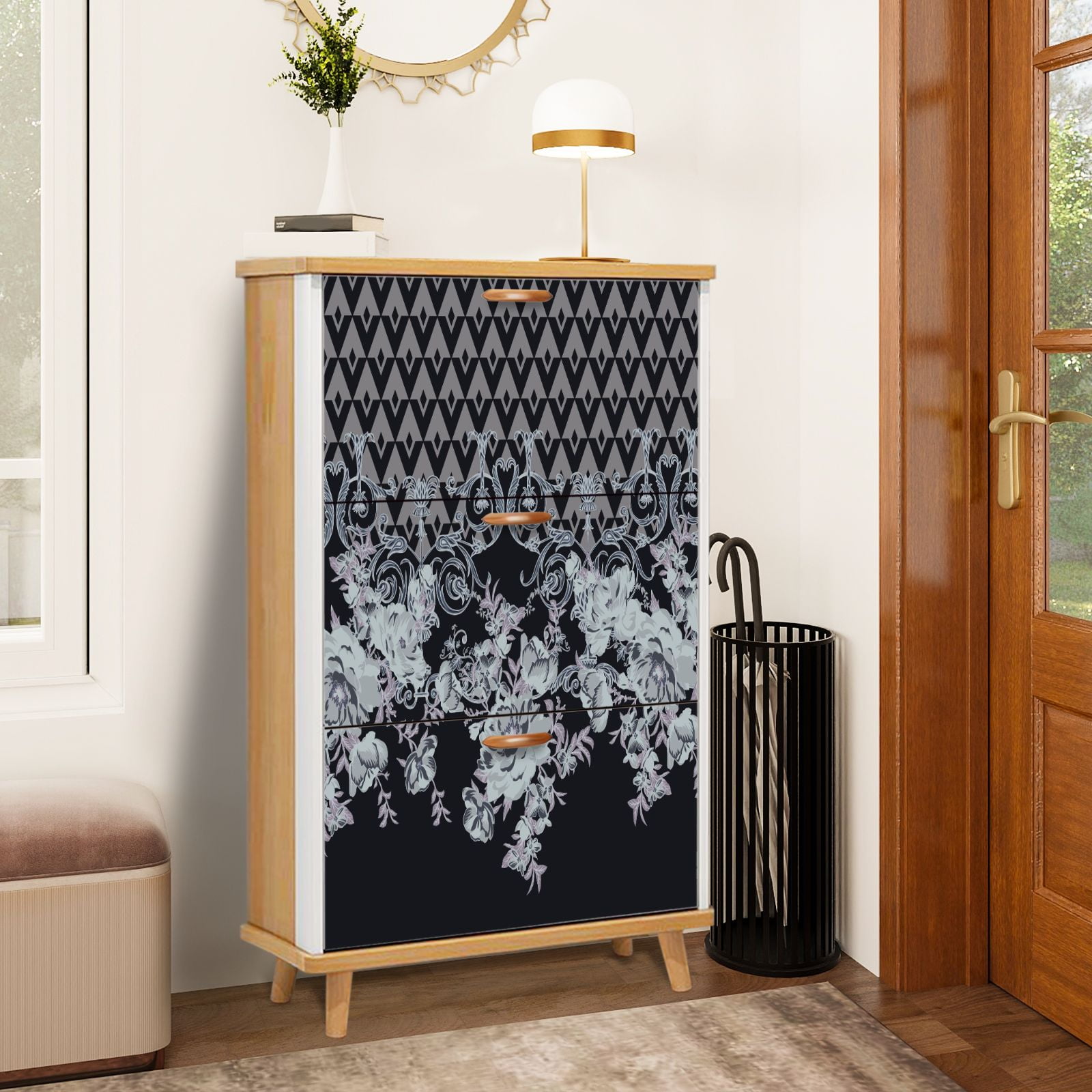 Shoe Storage Cabinet with 3 Flip Drawers for Entryway Boho pattern ...
