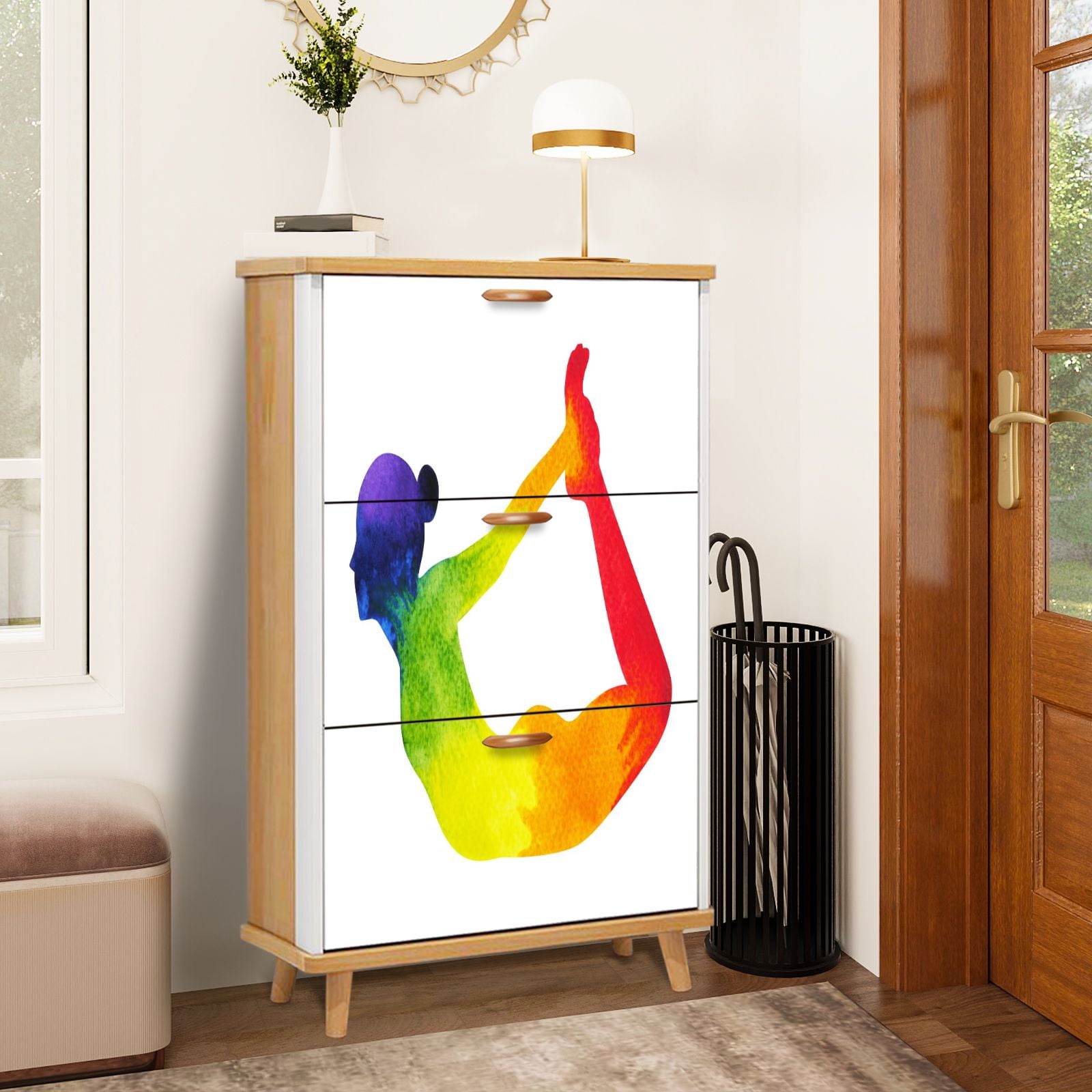 Shoe Storage Cabinet with 3 Flip Drawers for Entryway Bow pose yoga ...