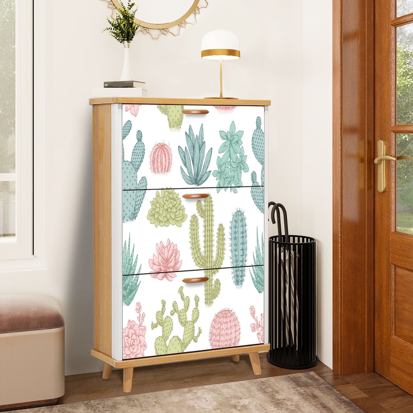 Shoe Storage Cabinet with 3 Flip Drawers for Entryway Cactus seamless ...