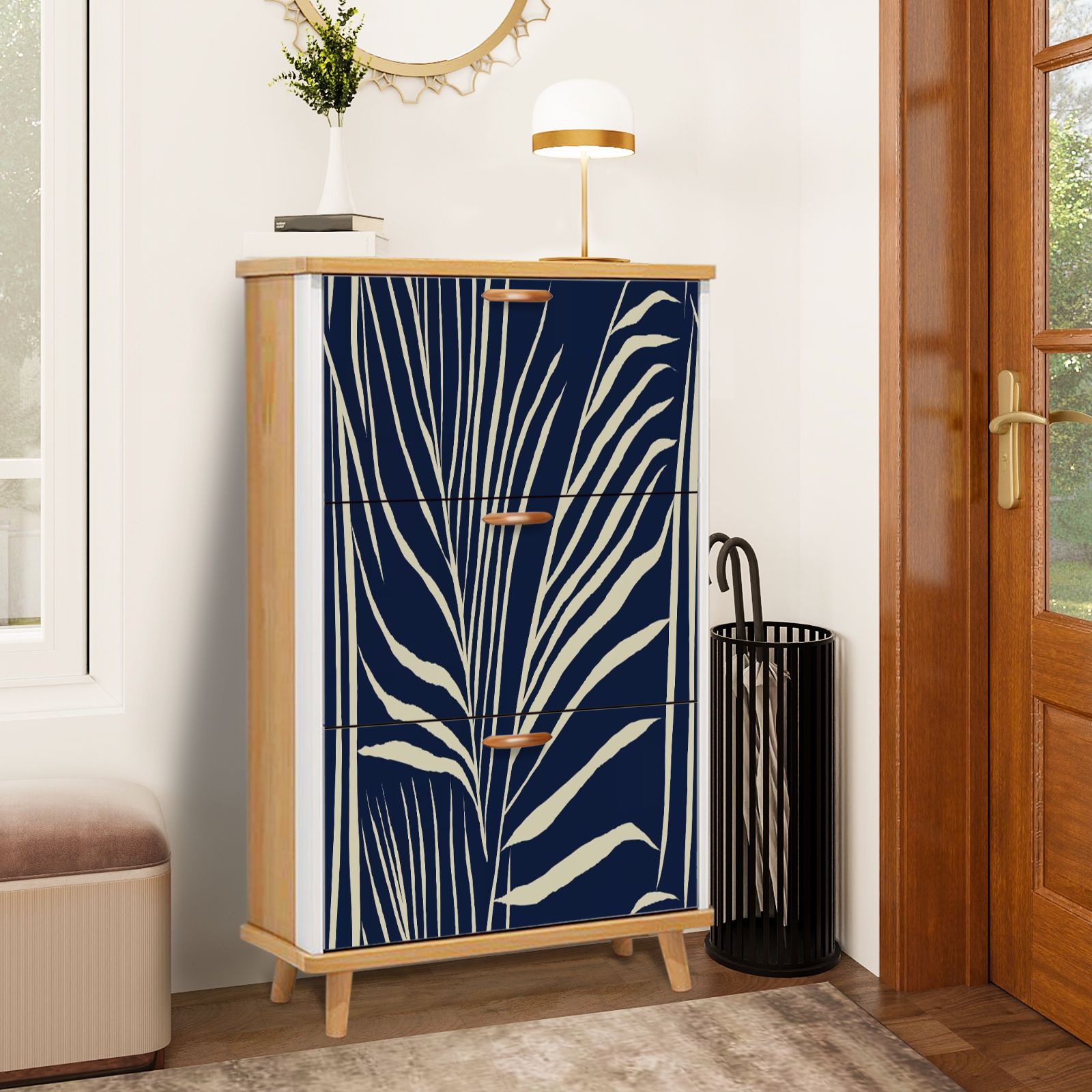 Shoe Storage Cabinet with 3 Flip Drawers for Entryway Classic botanical ...