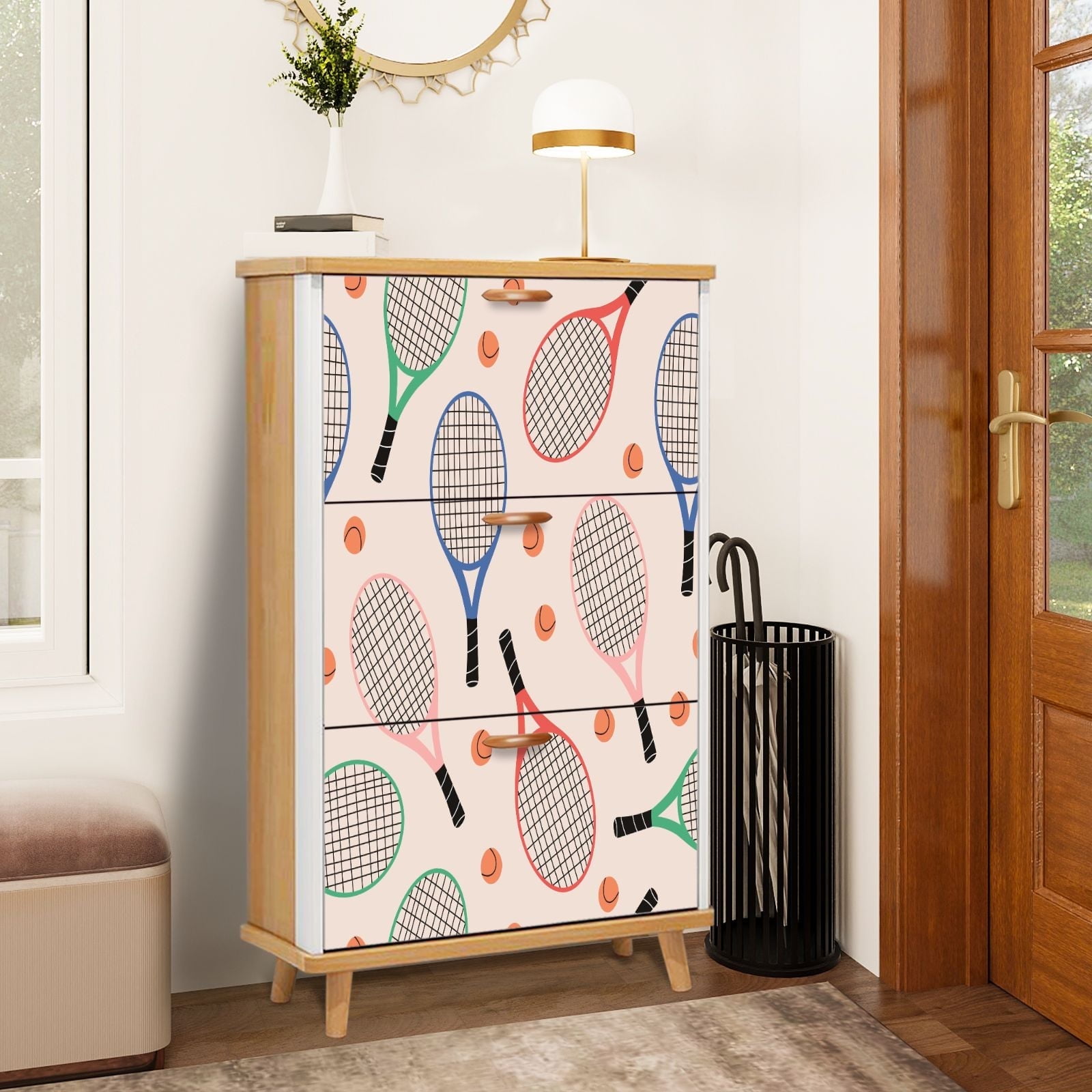 Shoe Storage Cabinet with 3 Flip Drawers for Entryway Colorful Tennis ...