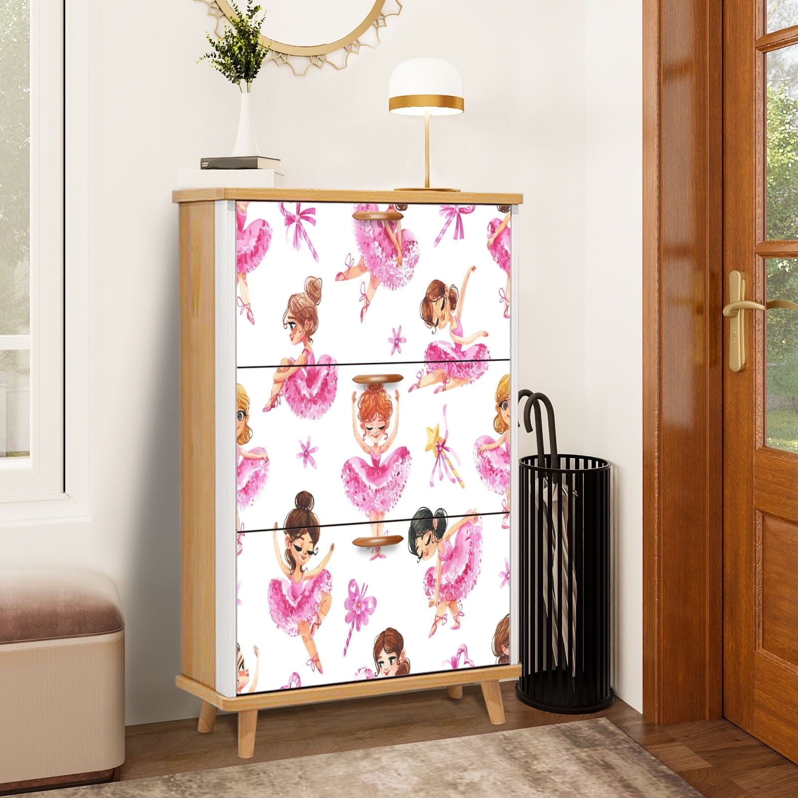Shoe Storage Cabinet with 3 Flip Drawers for Entryway Cute Ballet ...