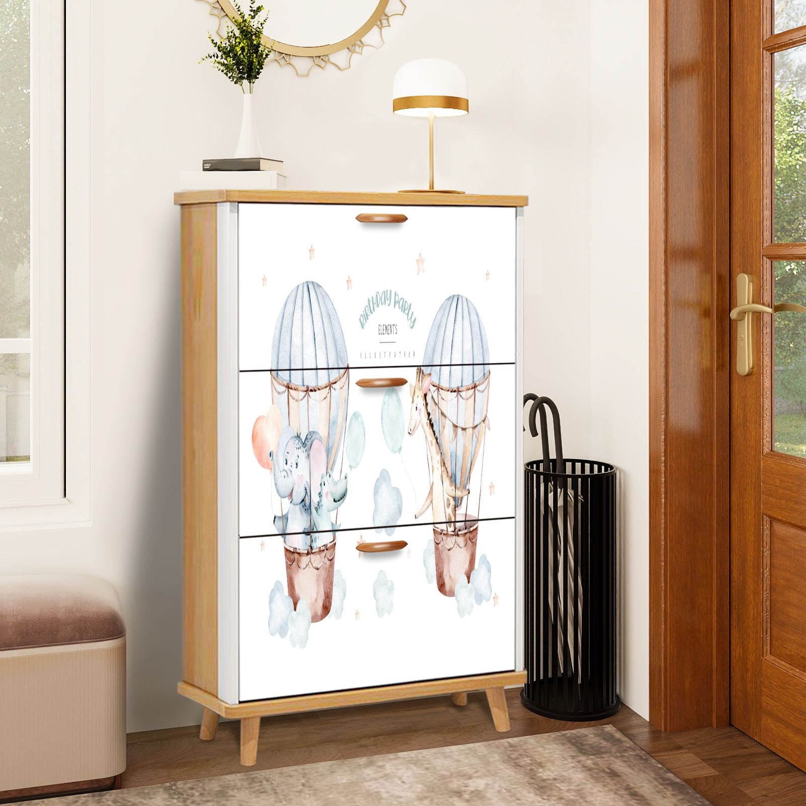 Shoe Storage Cabinet with 3 Flip Drawers for Entryway Cute balloons ...