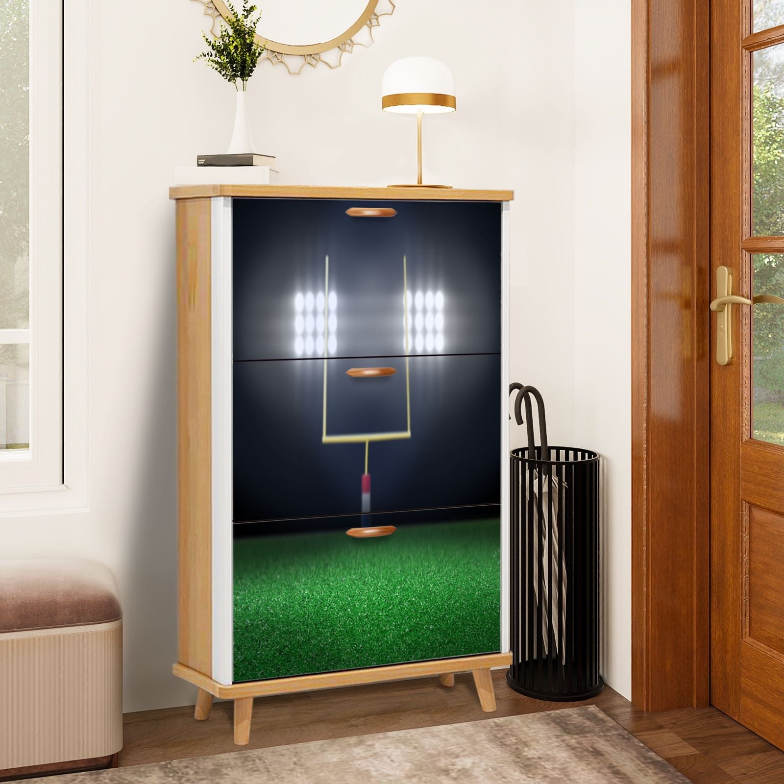 Shoe Storage Cabinet with 3 Flip Drawers for Entryway Empty football ...