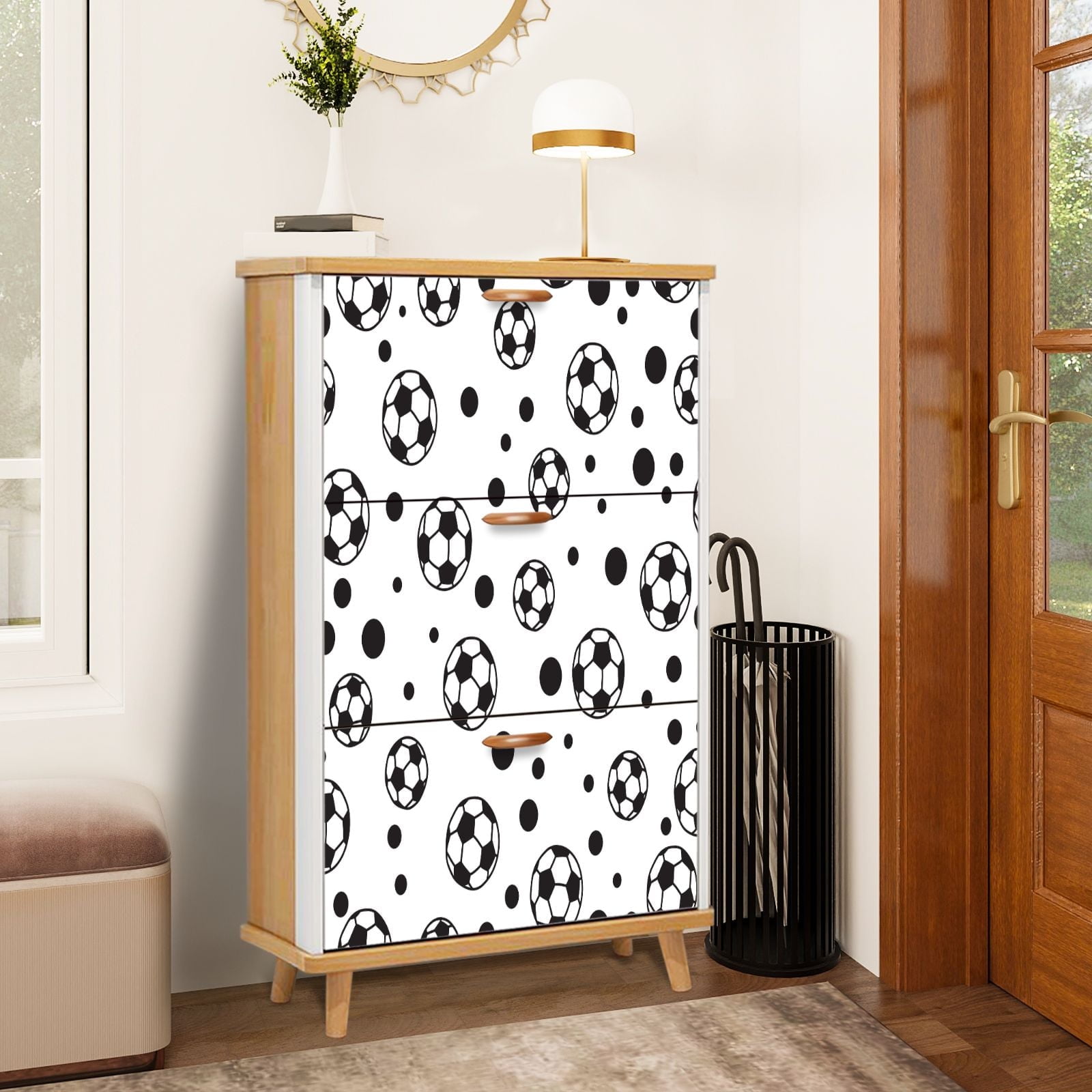 Shoe Storage Cabinet with 3 Flip Drawers for Entryway Football ball ...
