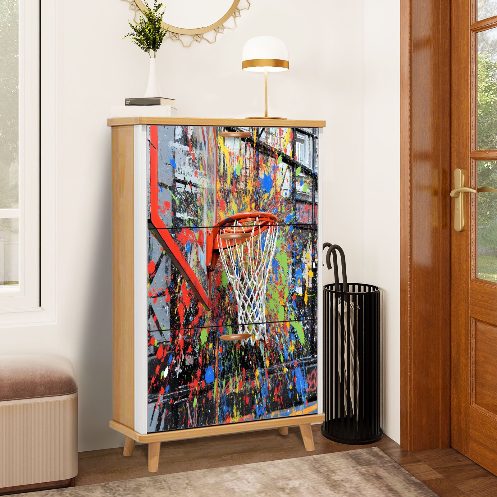 Shoe Storage Cabinet with 3 Flip Drawers for Entryway Graffiti ...