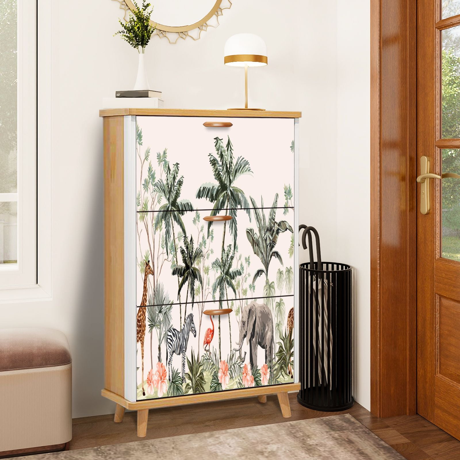 Shoe Storage Cabinet with 3 Flip Drawers for Entryway Hand drawn ...