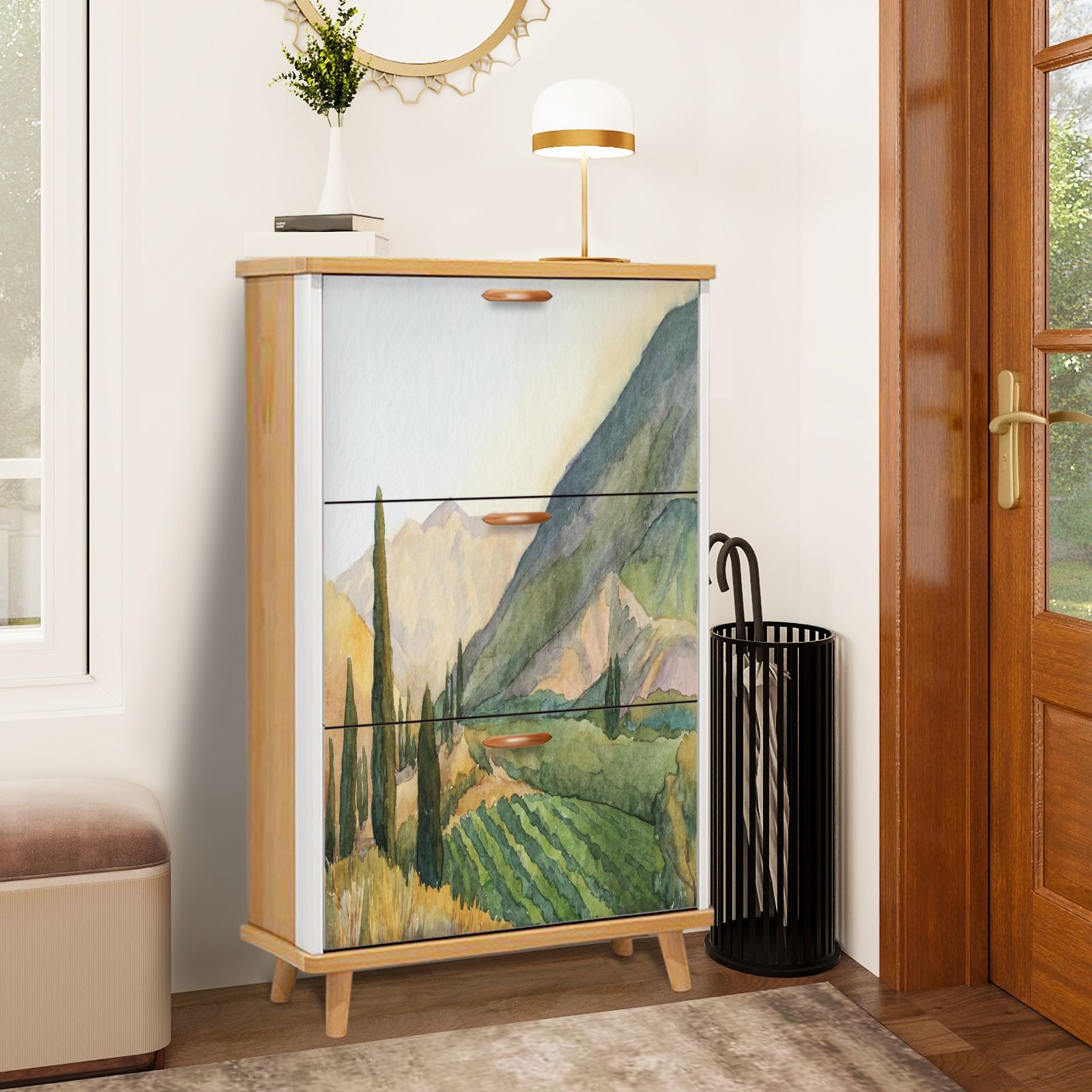 Shoe Storage Cabinet with 3 Flip Drawers for Entryway Landscape ...