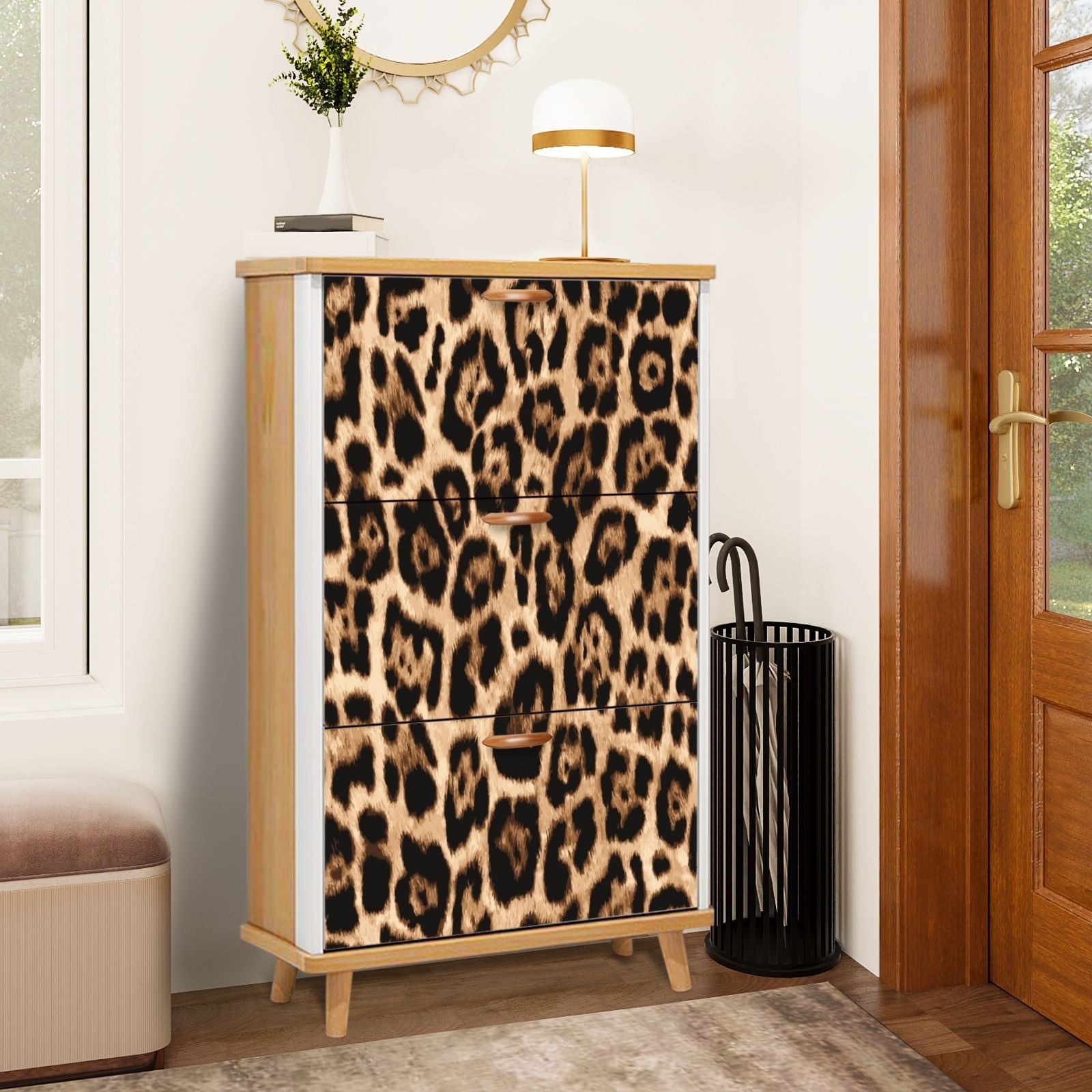 Shoe Storage Cabinet with 3 Flip Drawers for Entryway Leopard skin ...