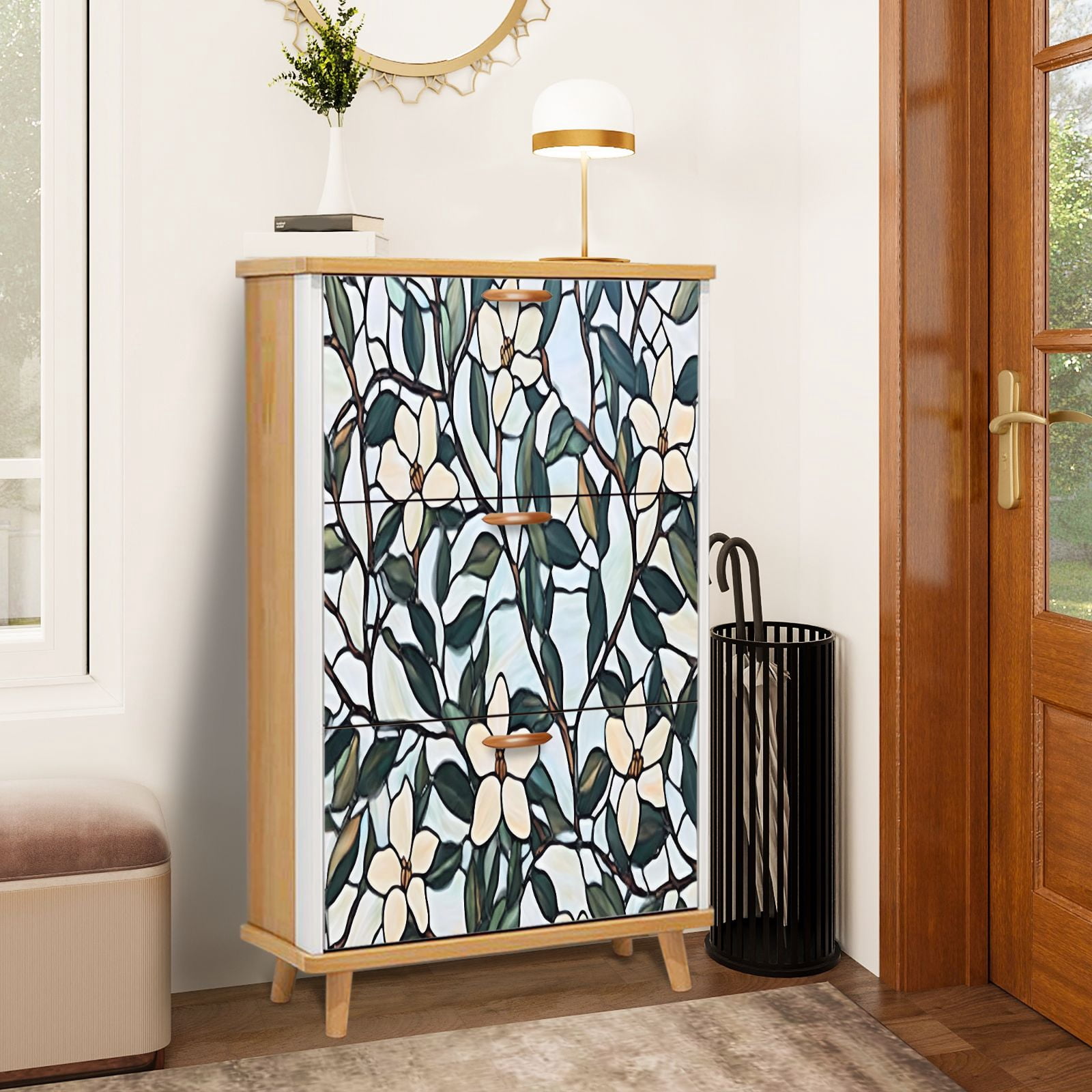 Shoe Storage Cabinet with 3 Flip Drawers for Entryway Magnolia Window ...
