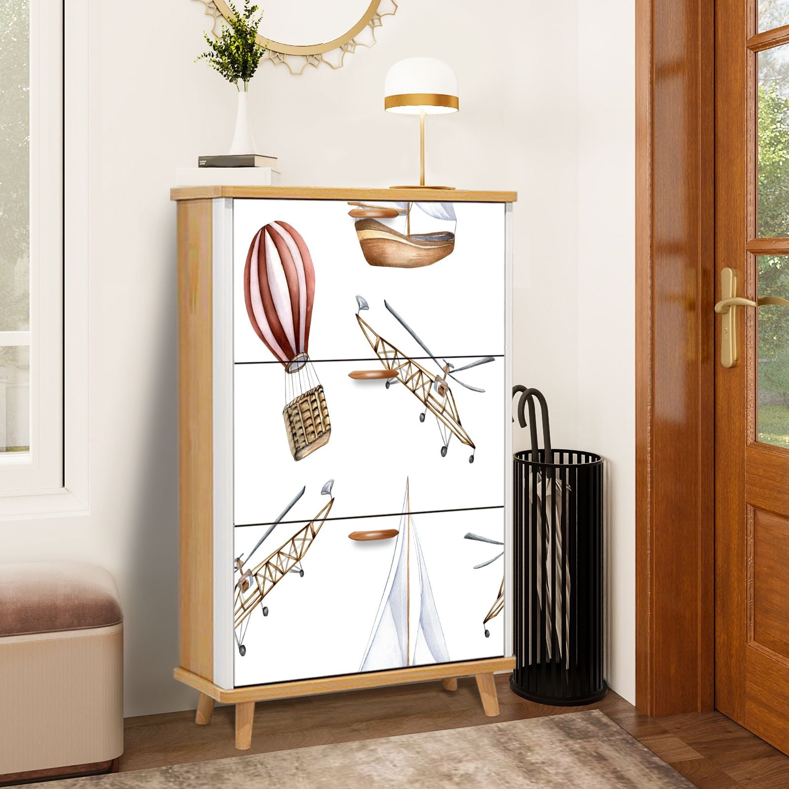 Shoe Storage Cabinet with 3 Flip Drawers for Entryway Sailing balloon ...
