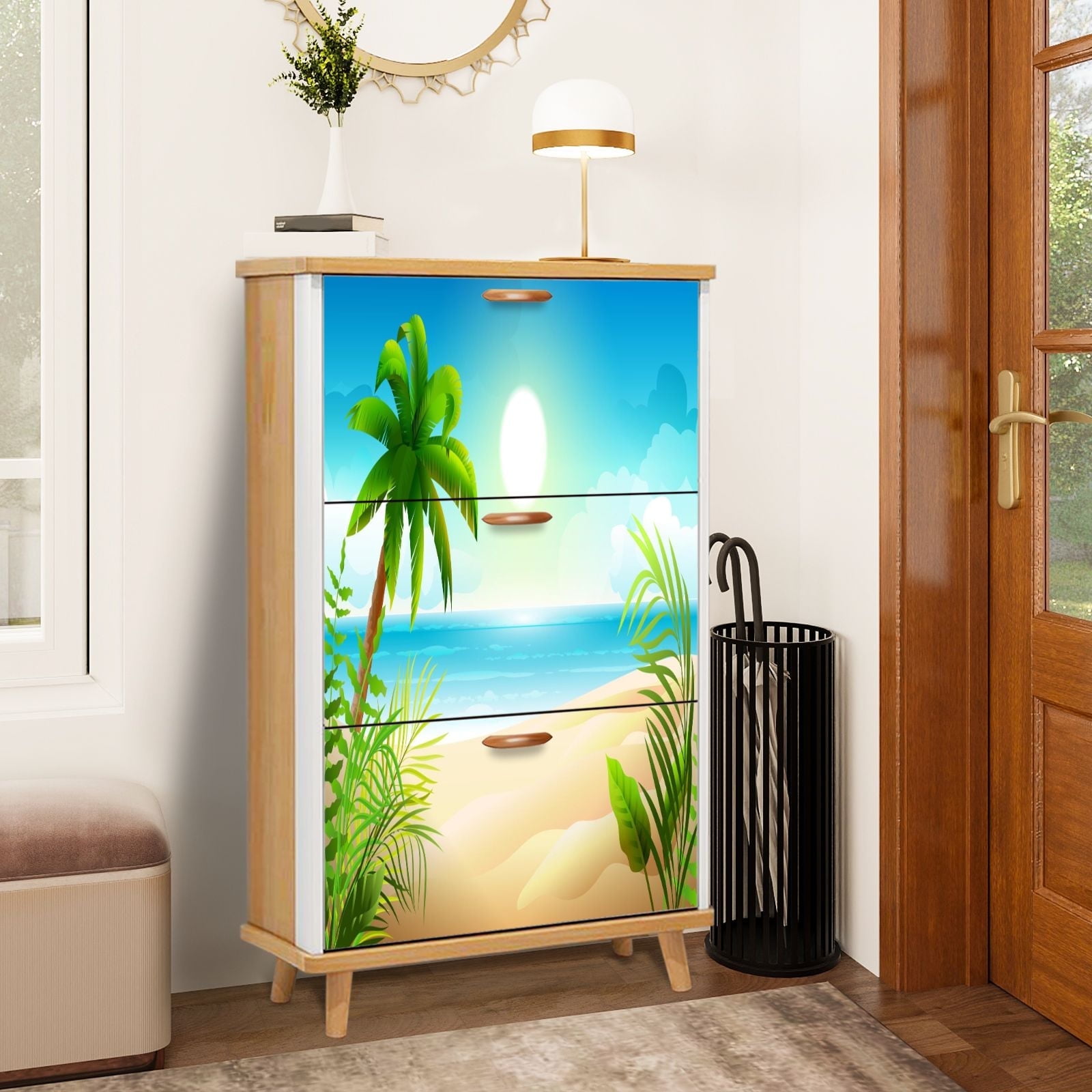 Shoe Storage Cabinet with 3 Flip Drawers for Entryway Sunny day ...