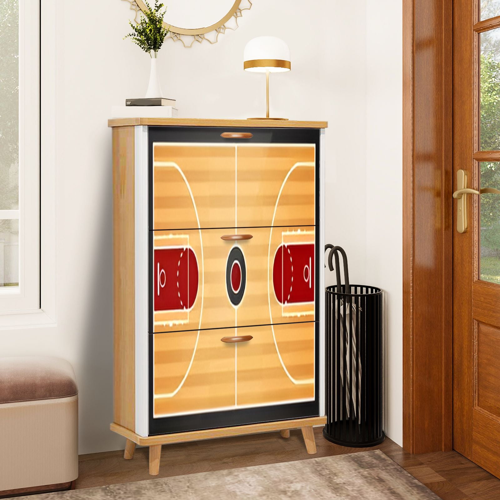 Shoe Storage Cabinet with 3 Flip Drawers for Entryway Top view ...