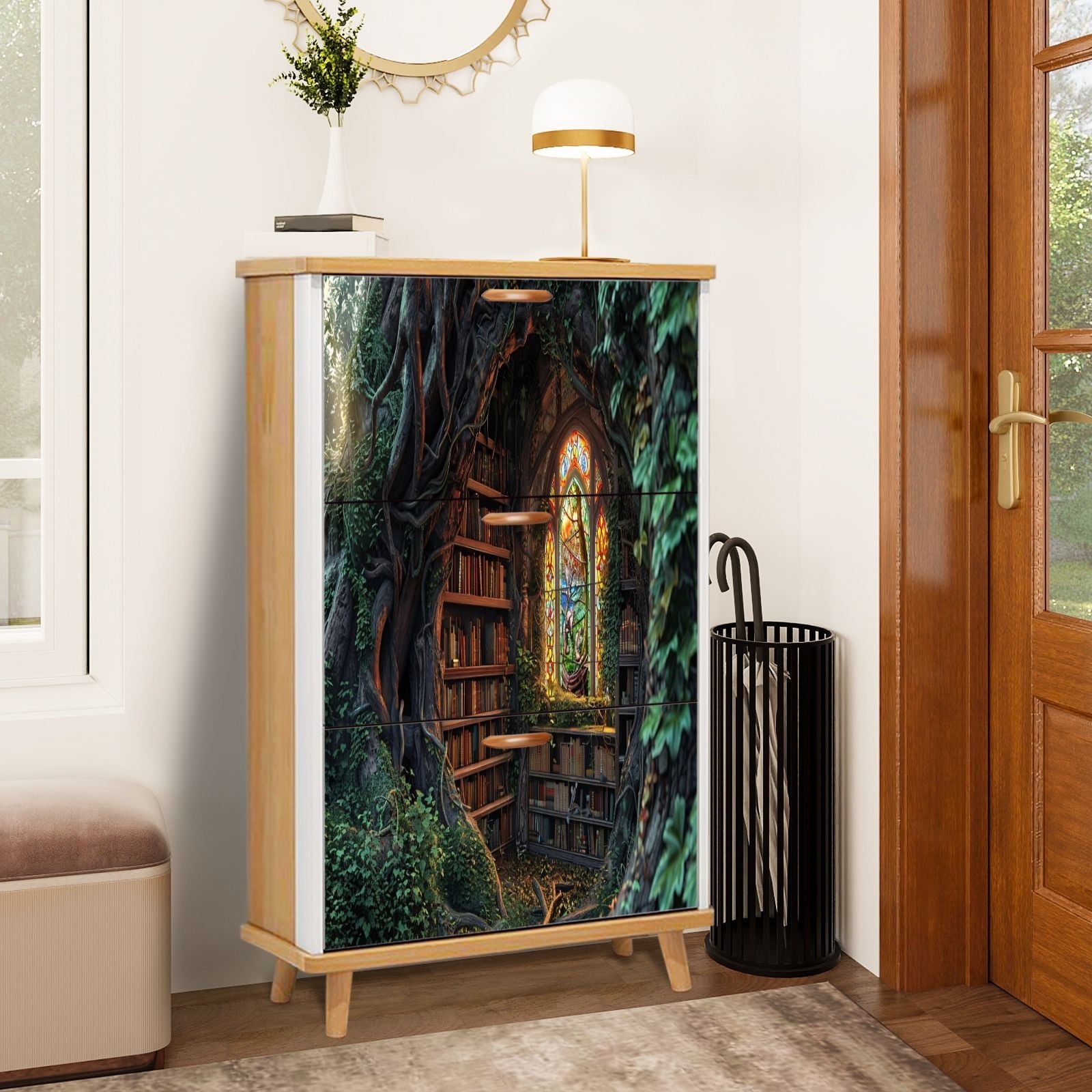 Shoe Storage Cabinet with 3 Flip Drawers for Entryway Tree Study ...