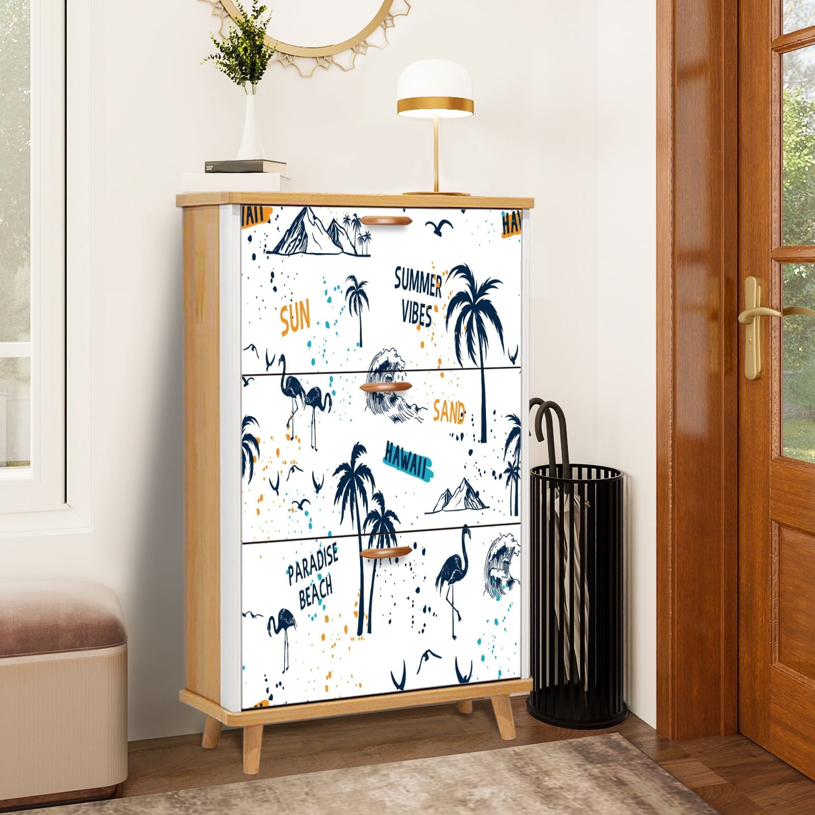 Shoe Storage Cabinet with 3 Flip Drawers for Entryway Tropical summer ...