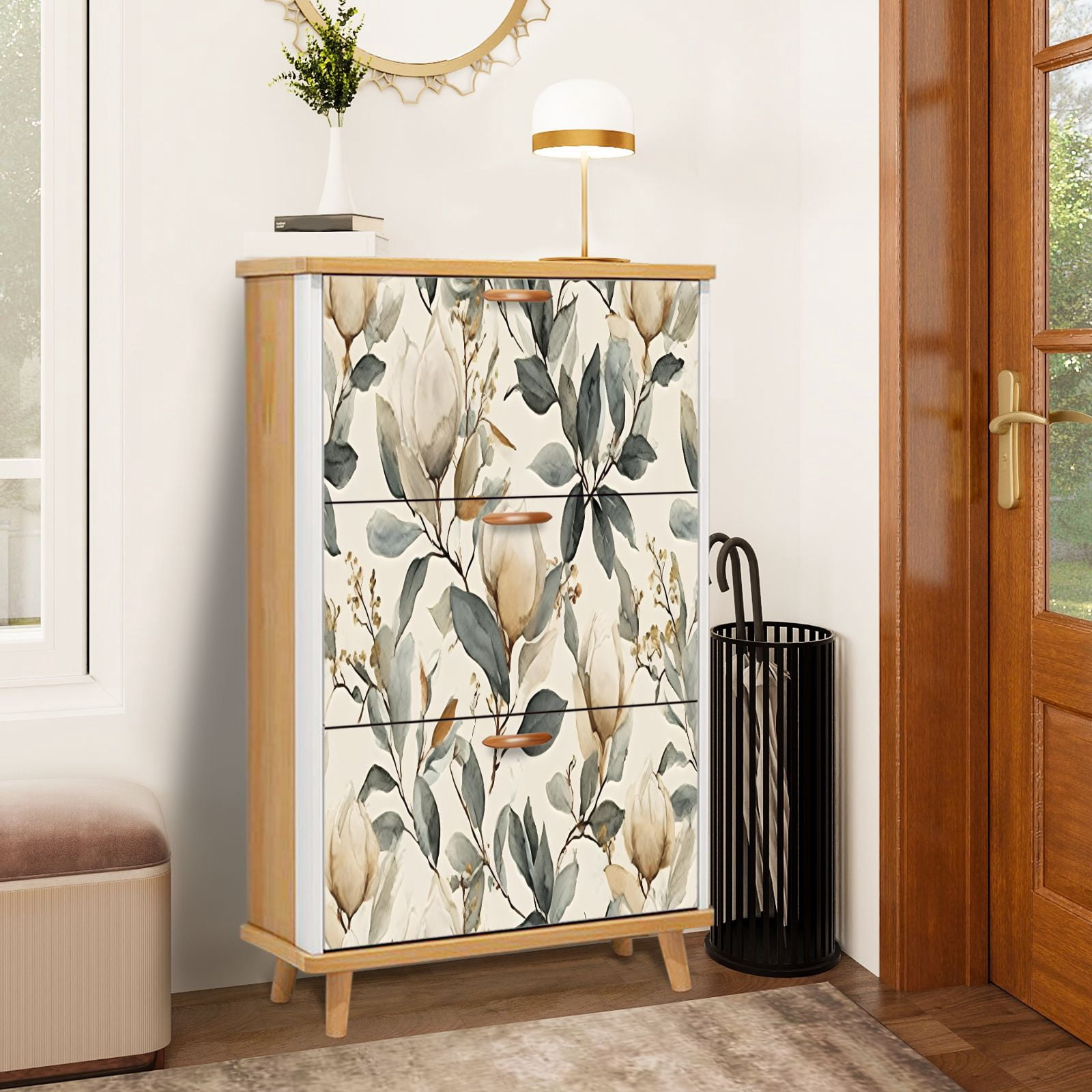Shoe Storage Cabinet with 3 Flip Drawers for Entryway Vintage Boho ...