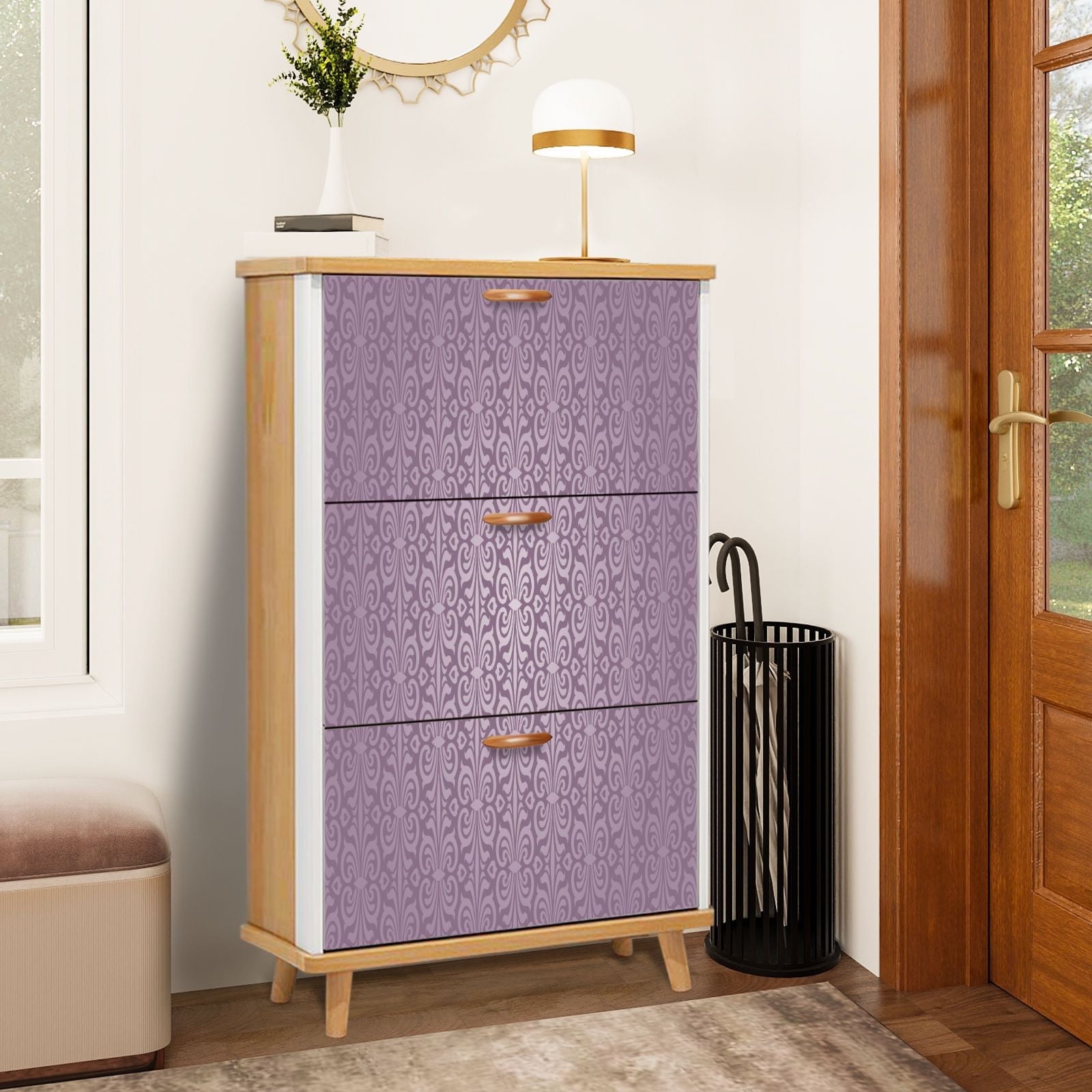 Shoe Storage Cabinet with 3 Flip Drawers for Entryway Violet silver ...