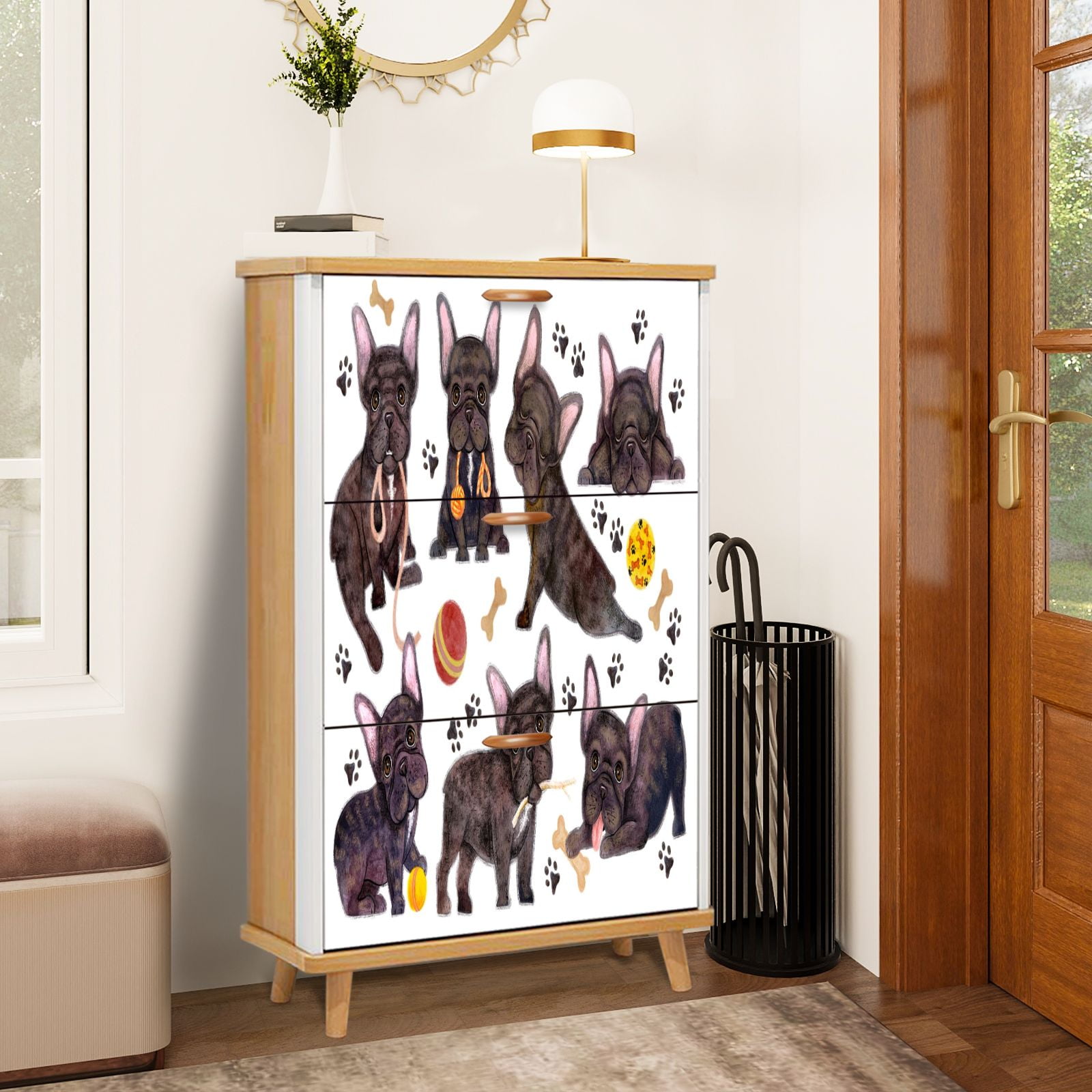 Shoe Storage Cabinet with 3 Flip Drawers for Entryway Watercolor ...