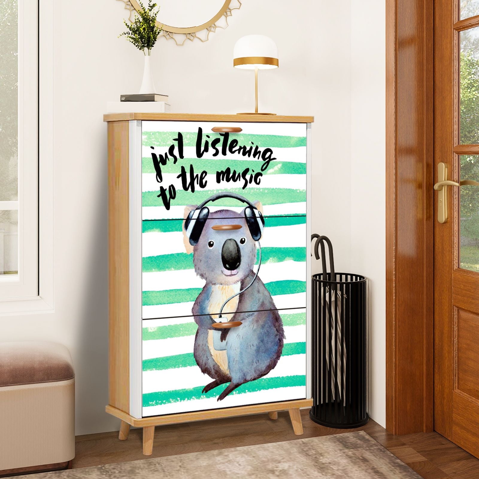 Shoe Storage Cabinet with 3 Flip Drawers for Entryway Watercolor koala ...
