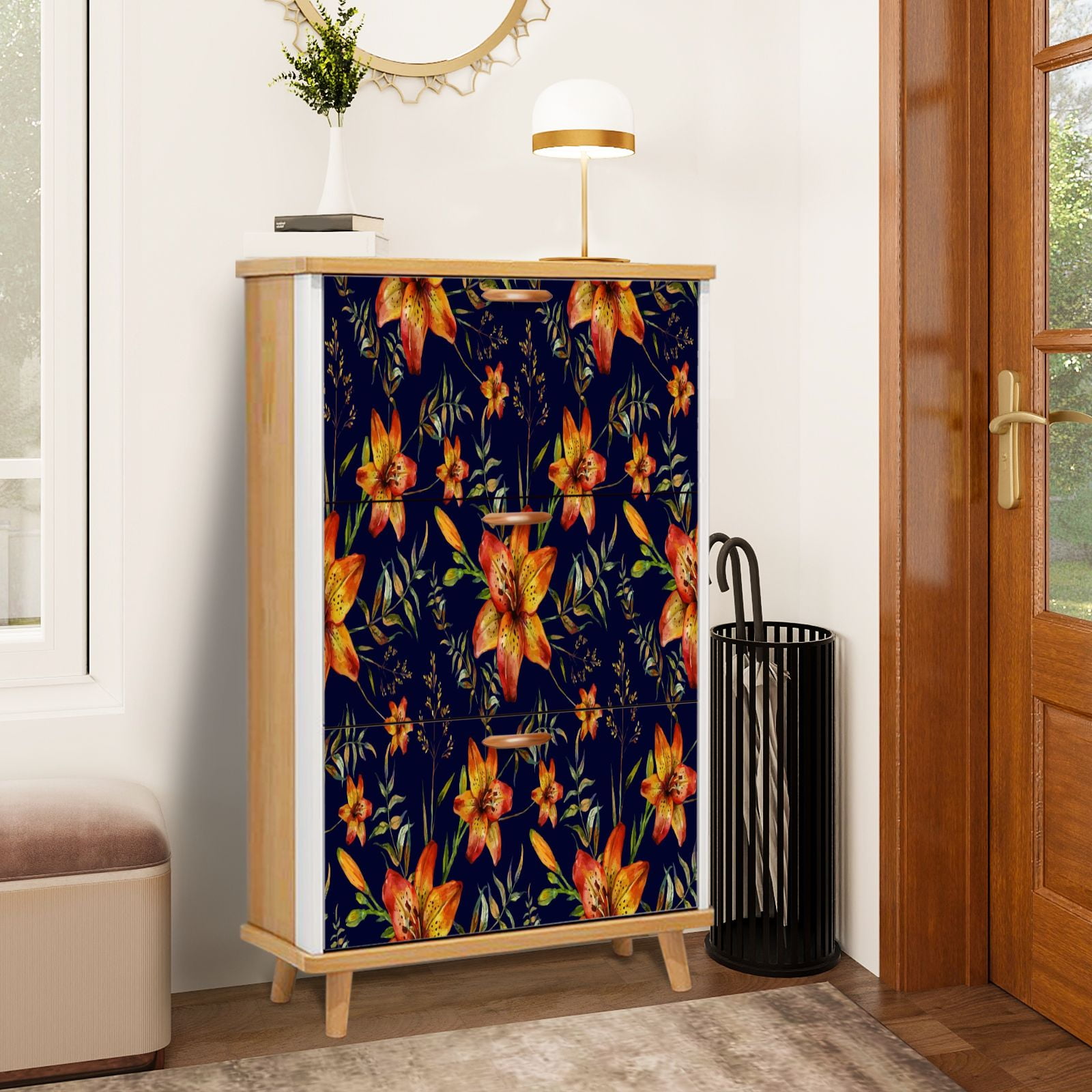 Shoe Storage Cabinet with 3 Flip Drawers for Entryway Watercolor made ...