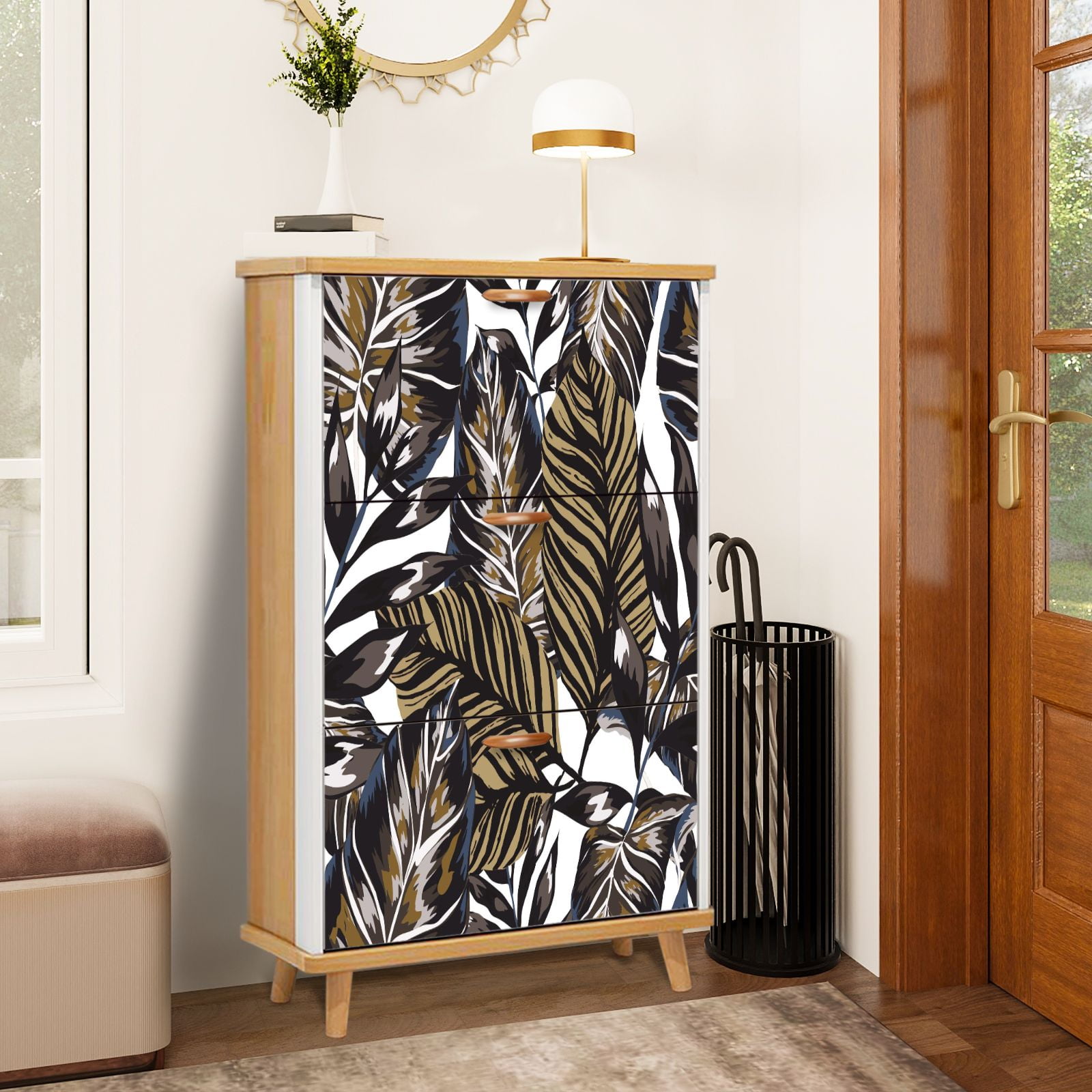 Shoe Storage Cabinet with 3 Flip Drawers for Entryway Watercolor ...