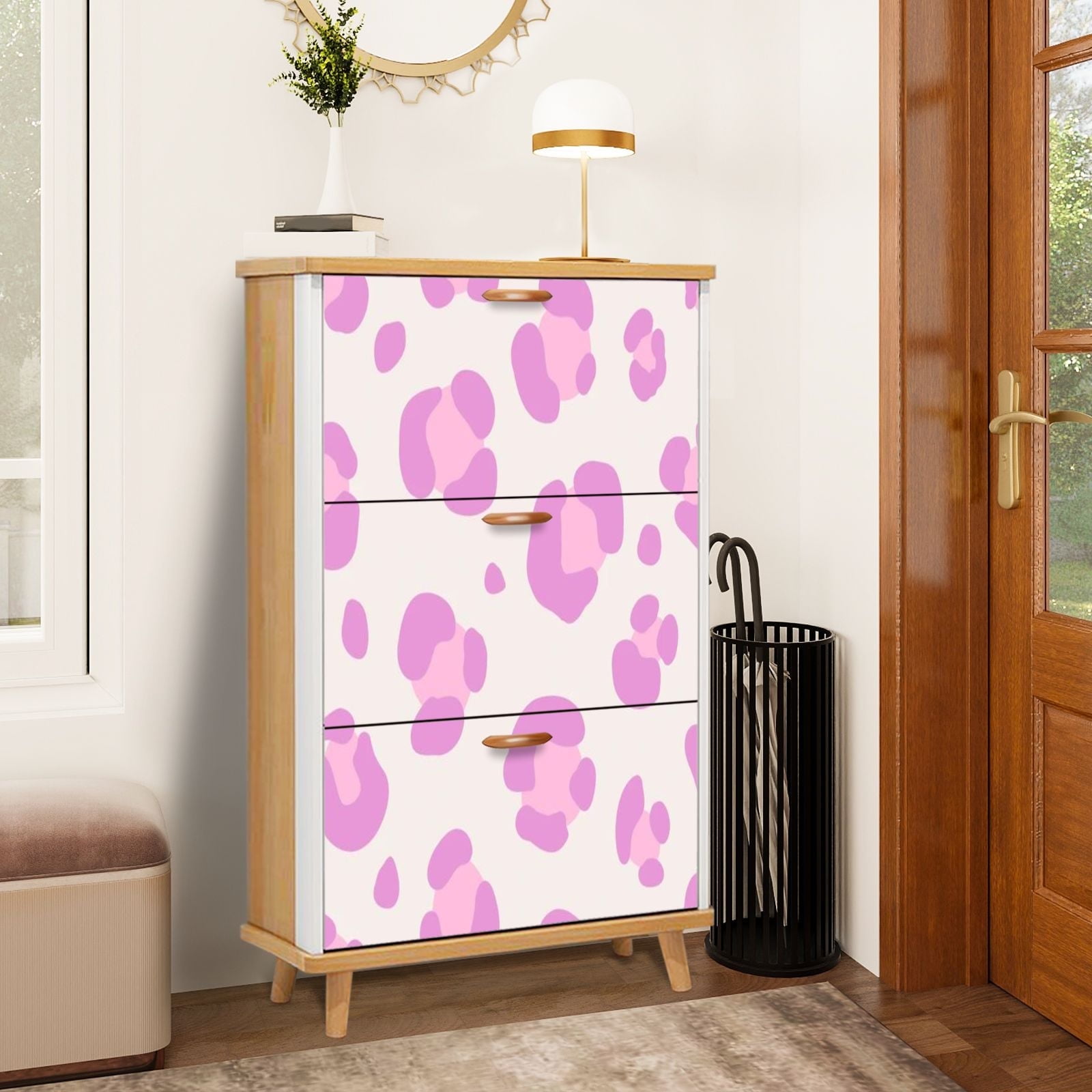 Shoe Storage Cabinet with 3 Flip Drawers for Entryway Y2k leopard ...