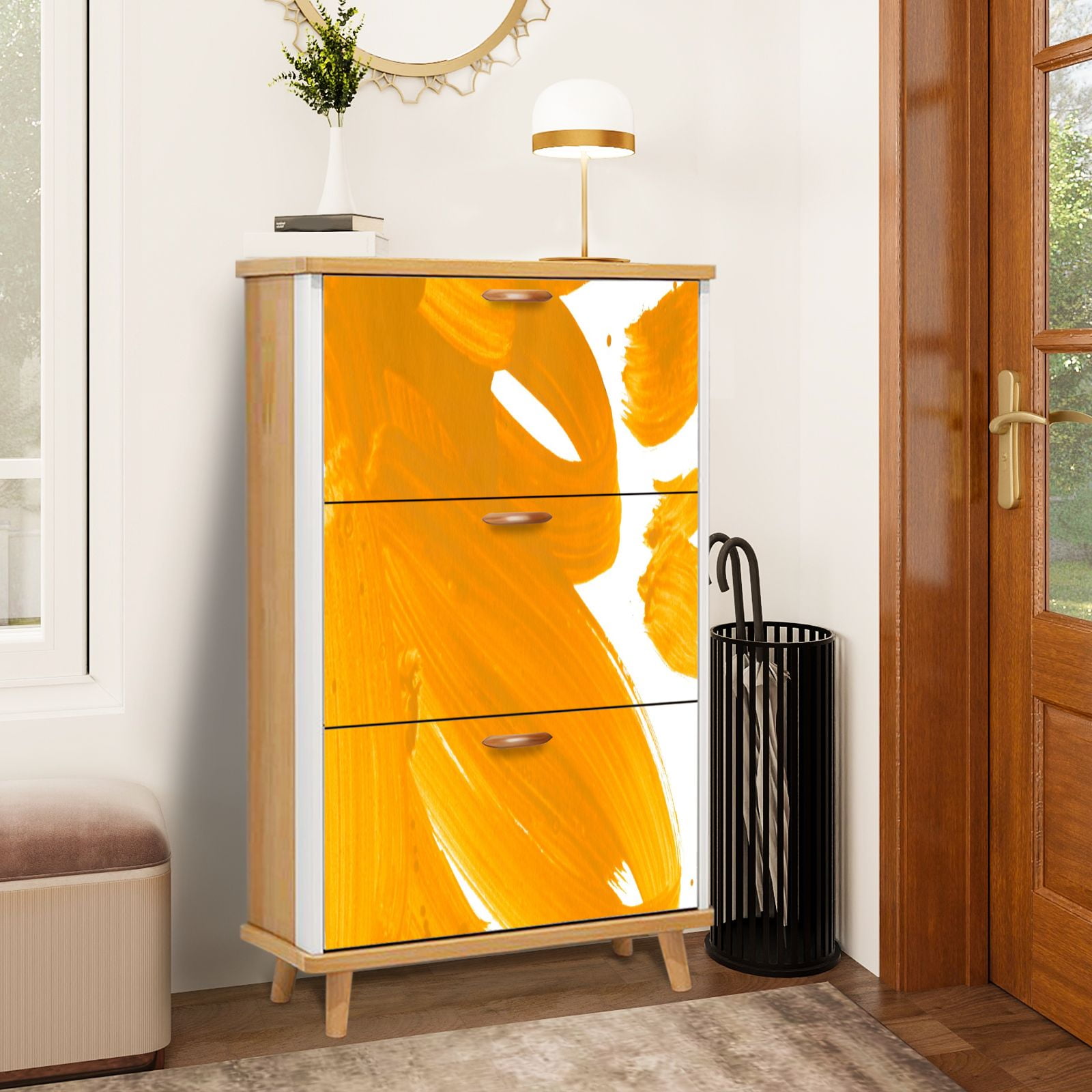 Shoe Storage Cabinet with 3 Flip Drawers for Entryway Yellow mustard ...