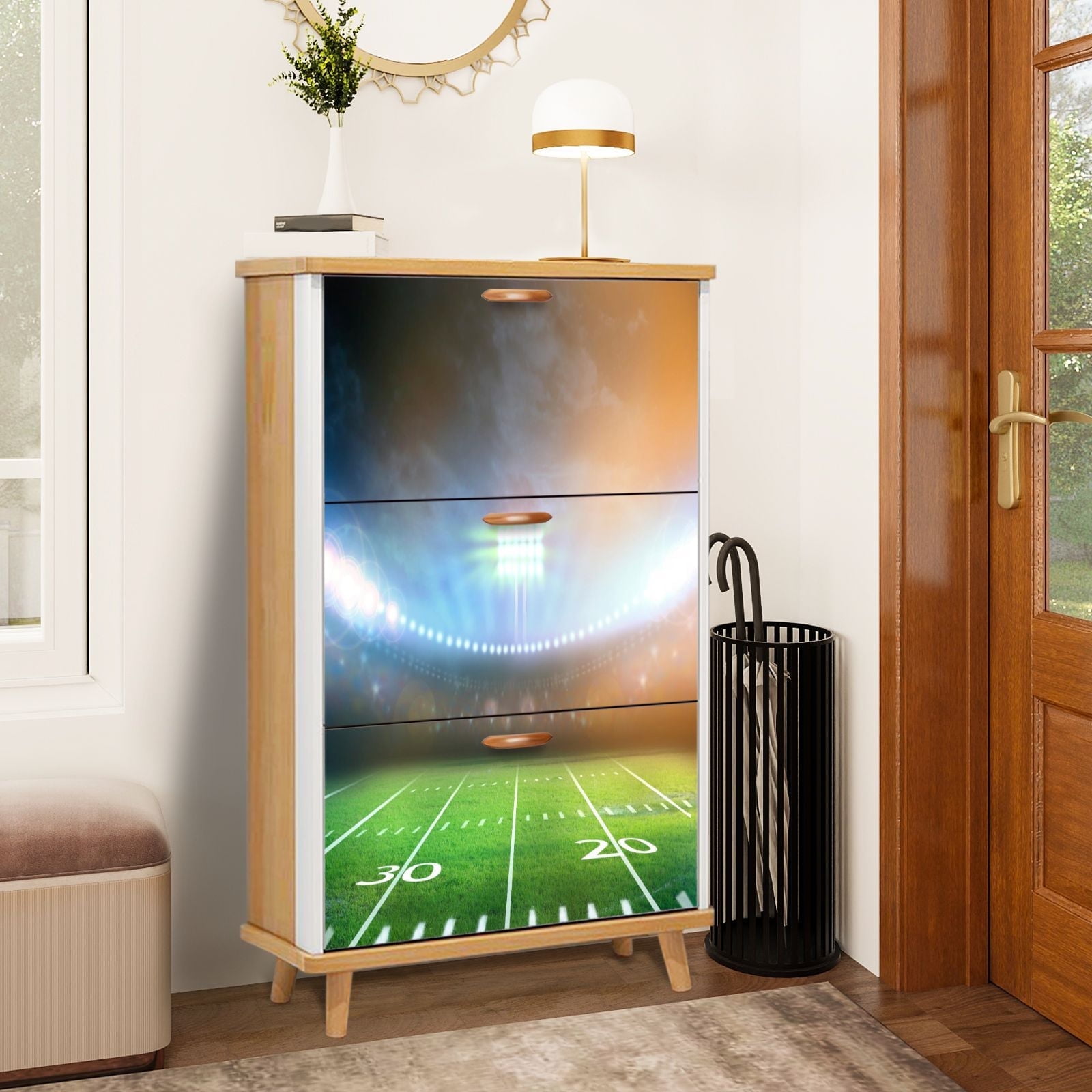 Shoe Storage Cabinet with 3 Flip Drawers for Entryway american football ...