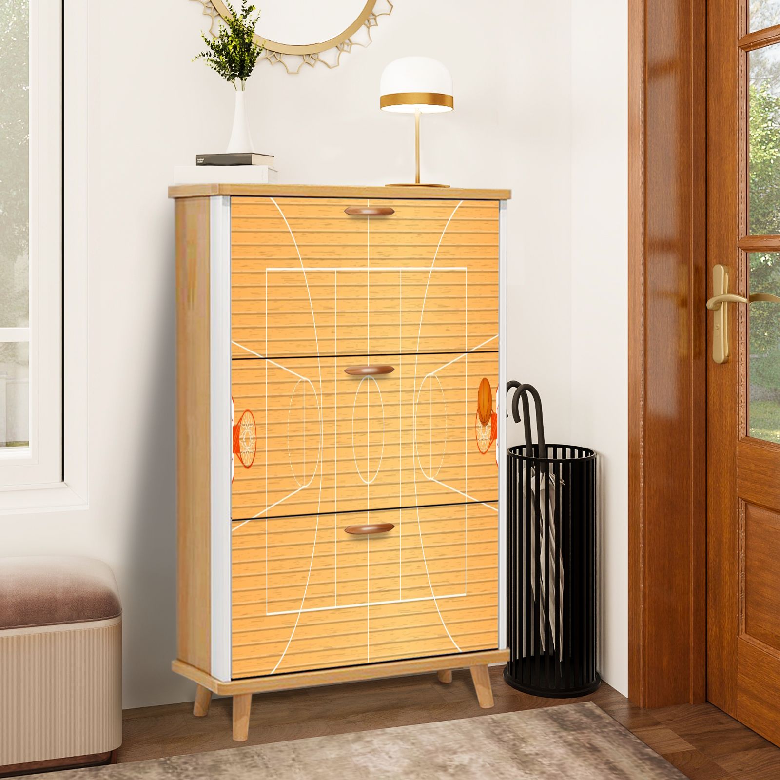 Shoe Storage Cabinet with 3 Flip Drawers for Entryway basketball top ...
