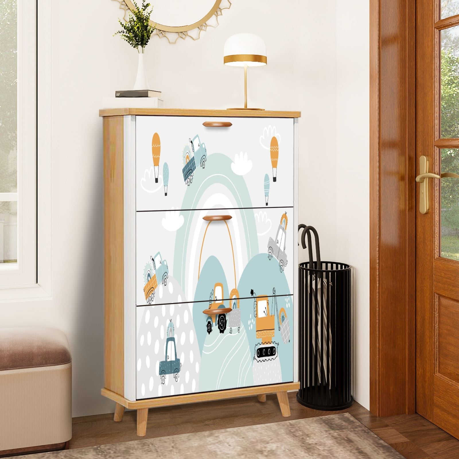 Shoe Storage Cabinet with 3 Flip Drawers for Entryway children drawn ...