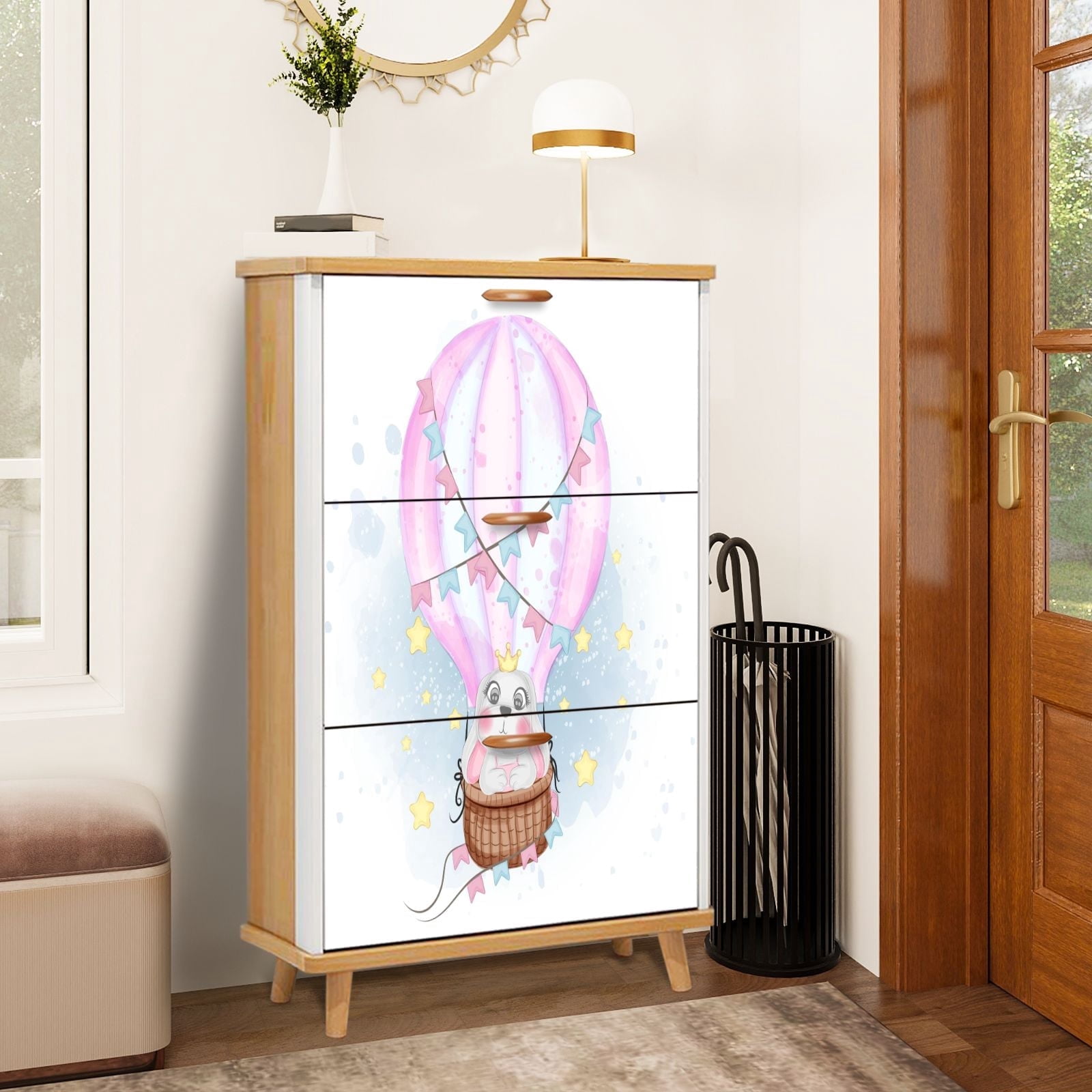 Shoe Storage Cabinet with 3 Flip Drawers for Entryway cute bunny air ...