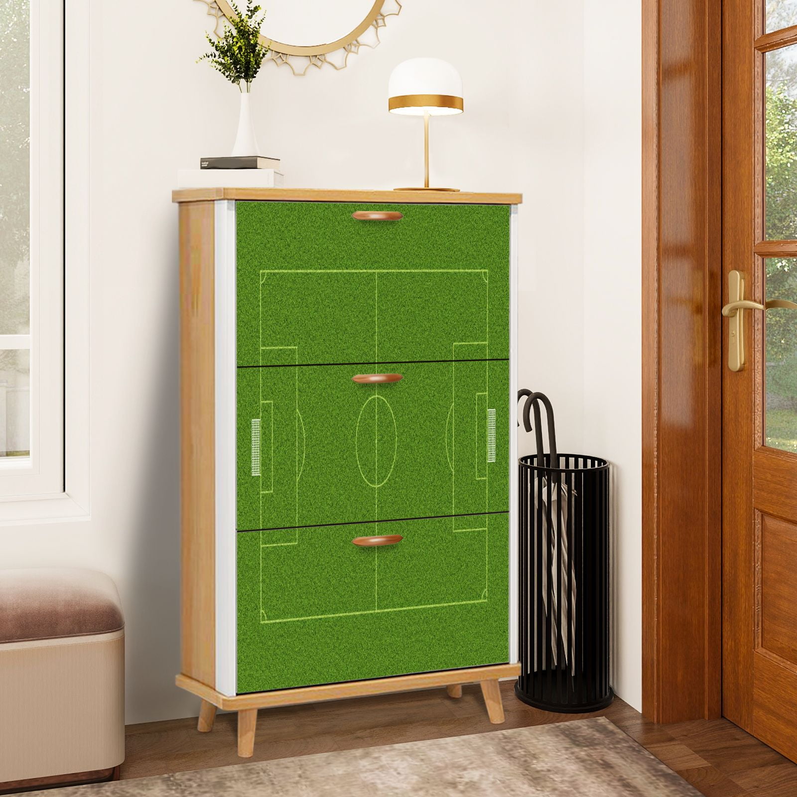 Shoe Storage Cabinet with 3 Flip Drawers for Entryway football field ...